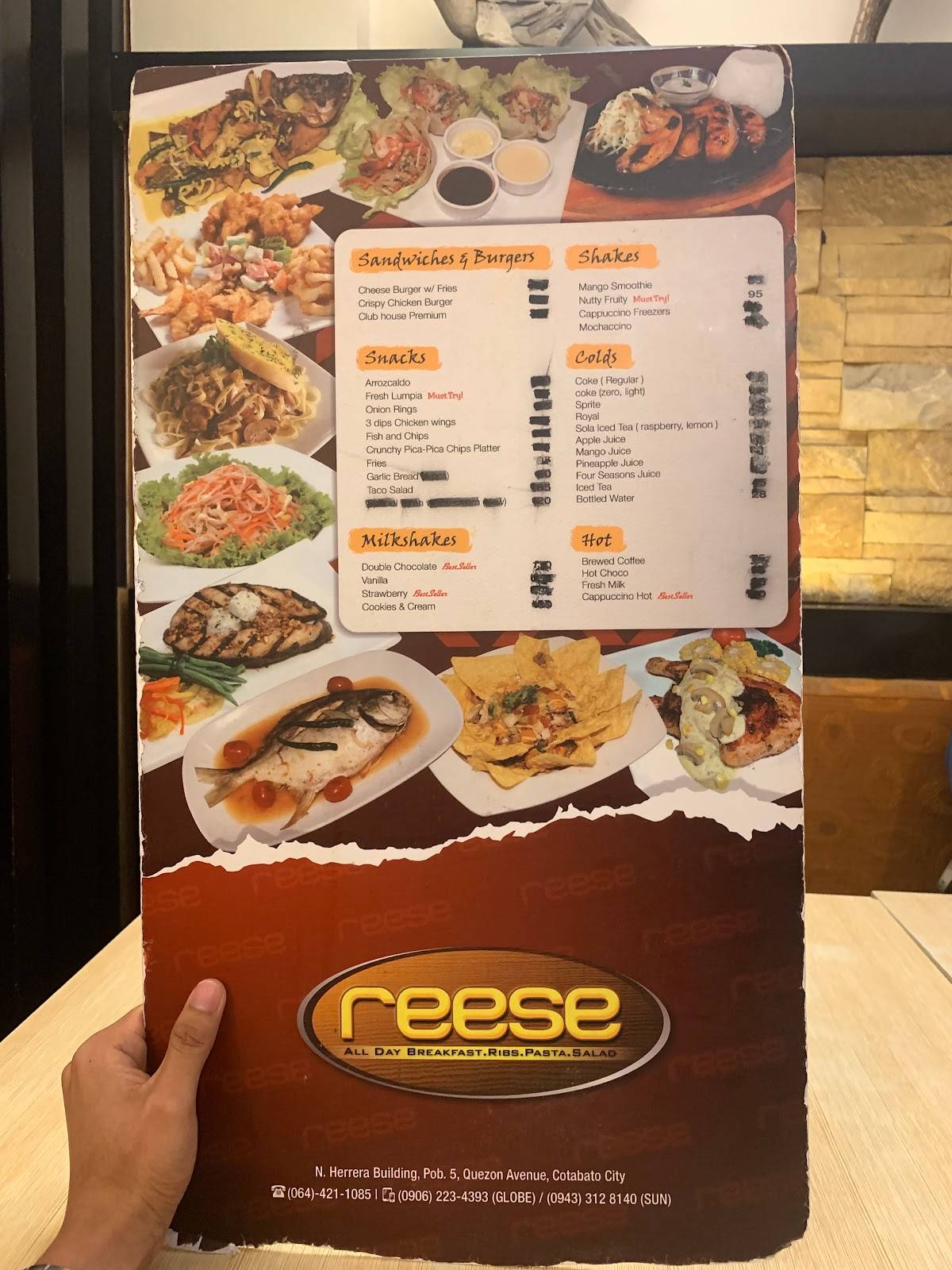Menu at Reese Resto restaurant, Cotabato City