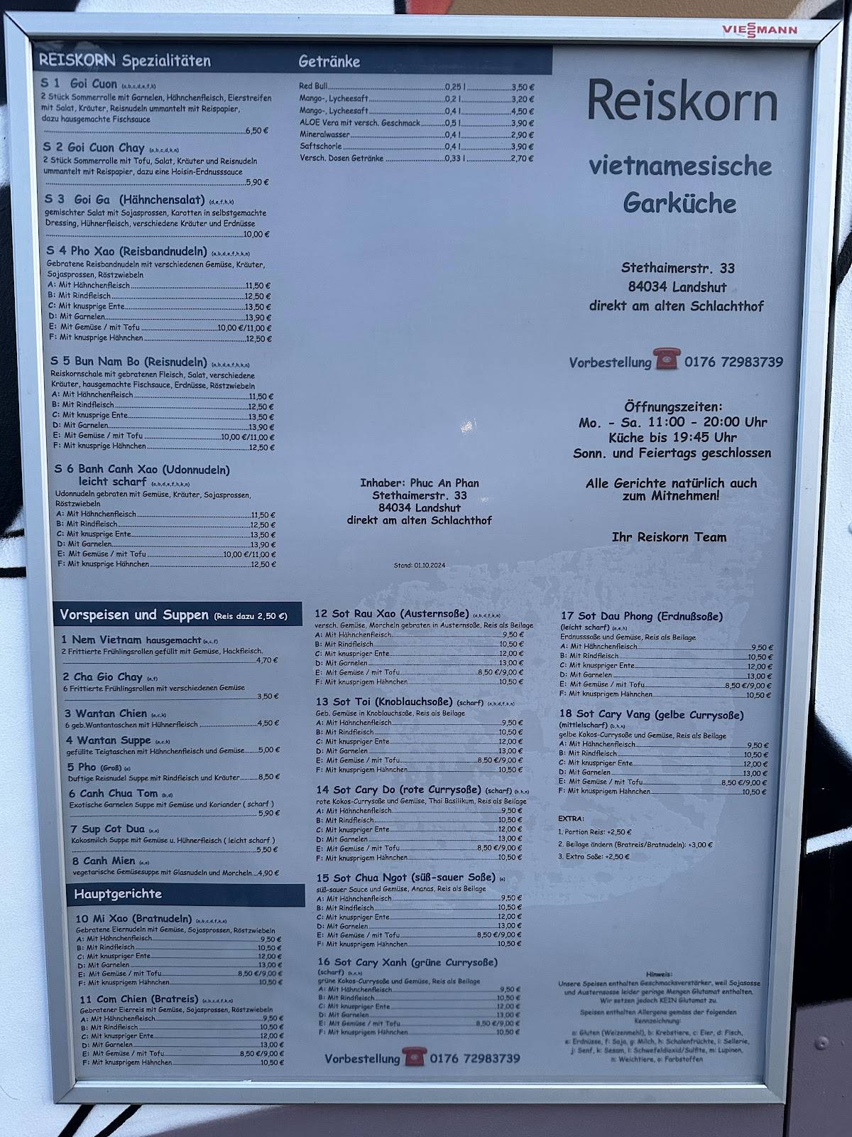 Speisekarte von Reiskorn restaurant, Landshut