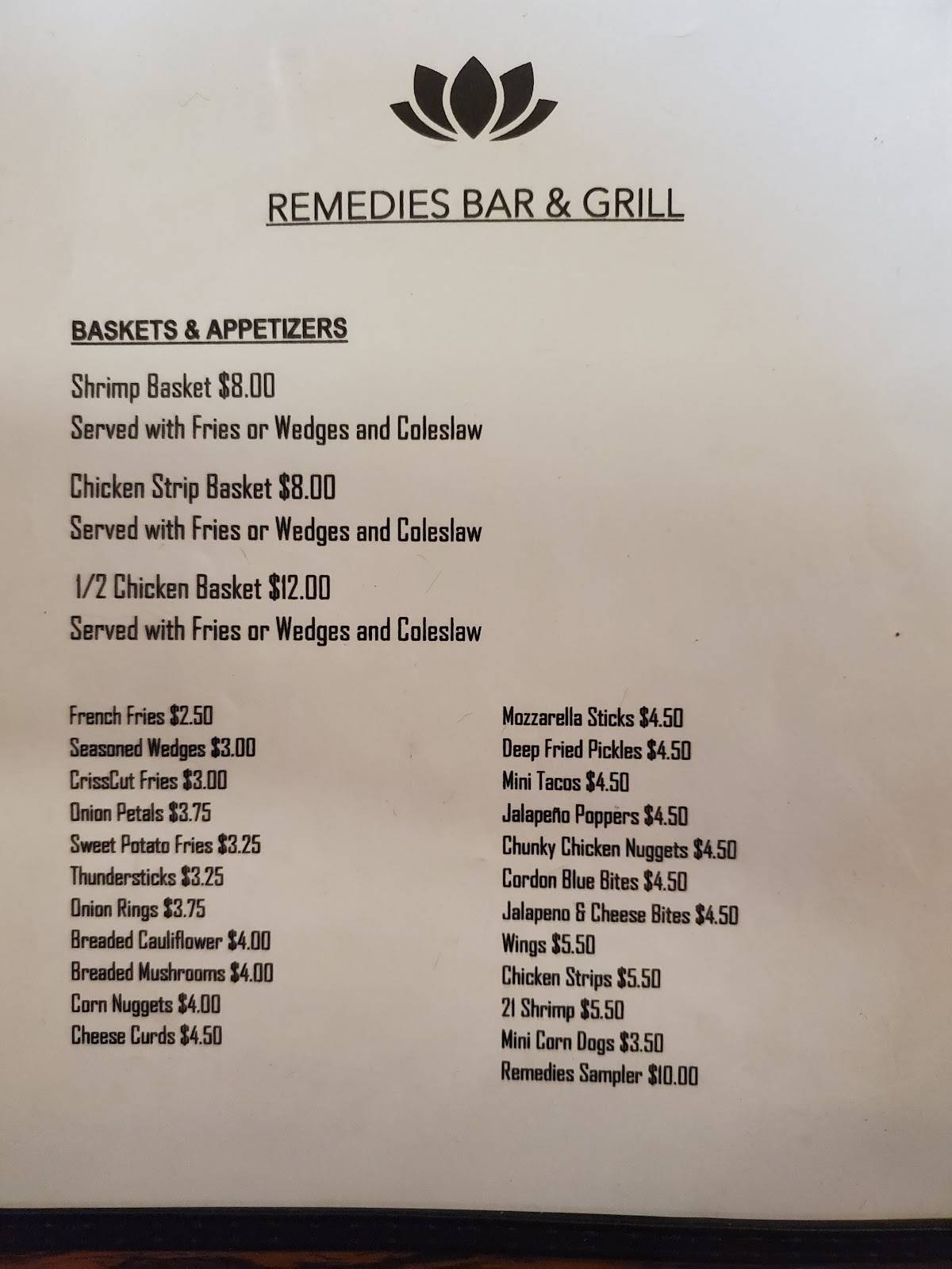 Menu at Remedies pub & bar, Greenbush