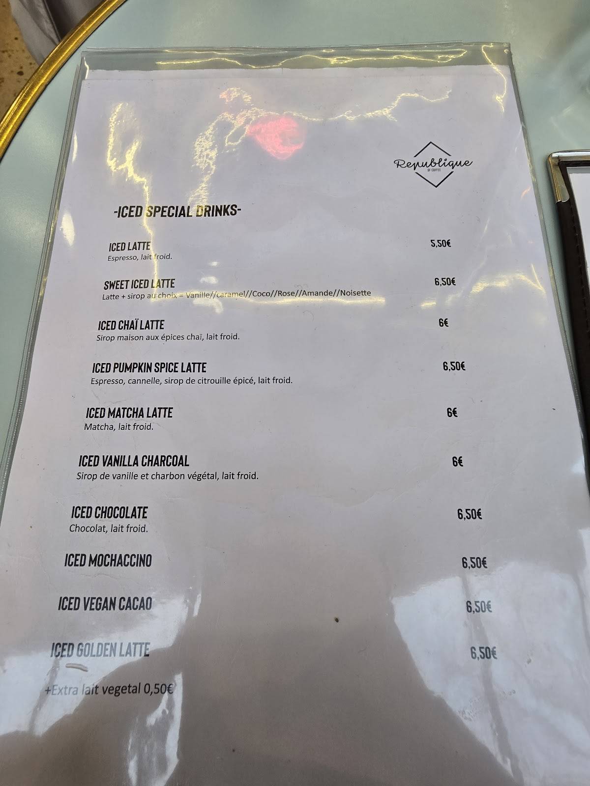 Menu at République of Coffee, Paris, 2 Bd Saint-Martin