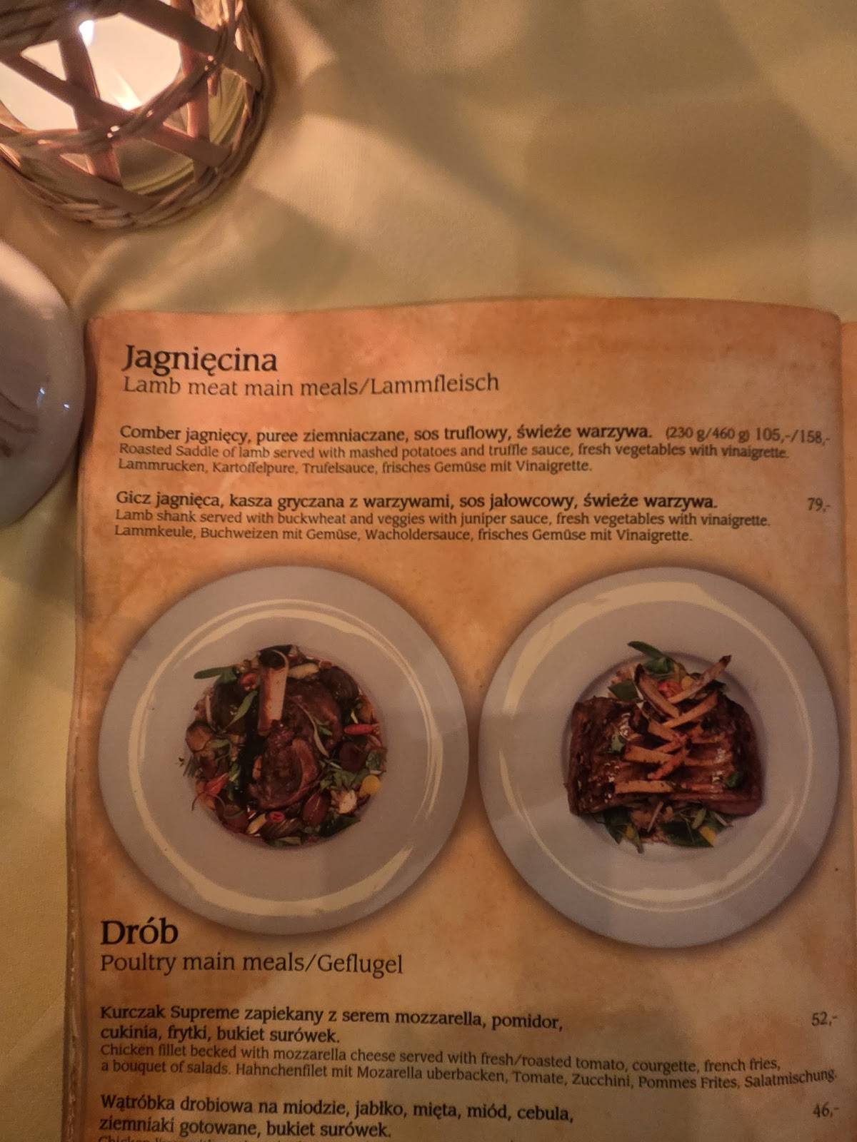 Menu at Restauracja Chałupa restaurant, Szczecin