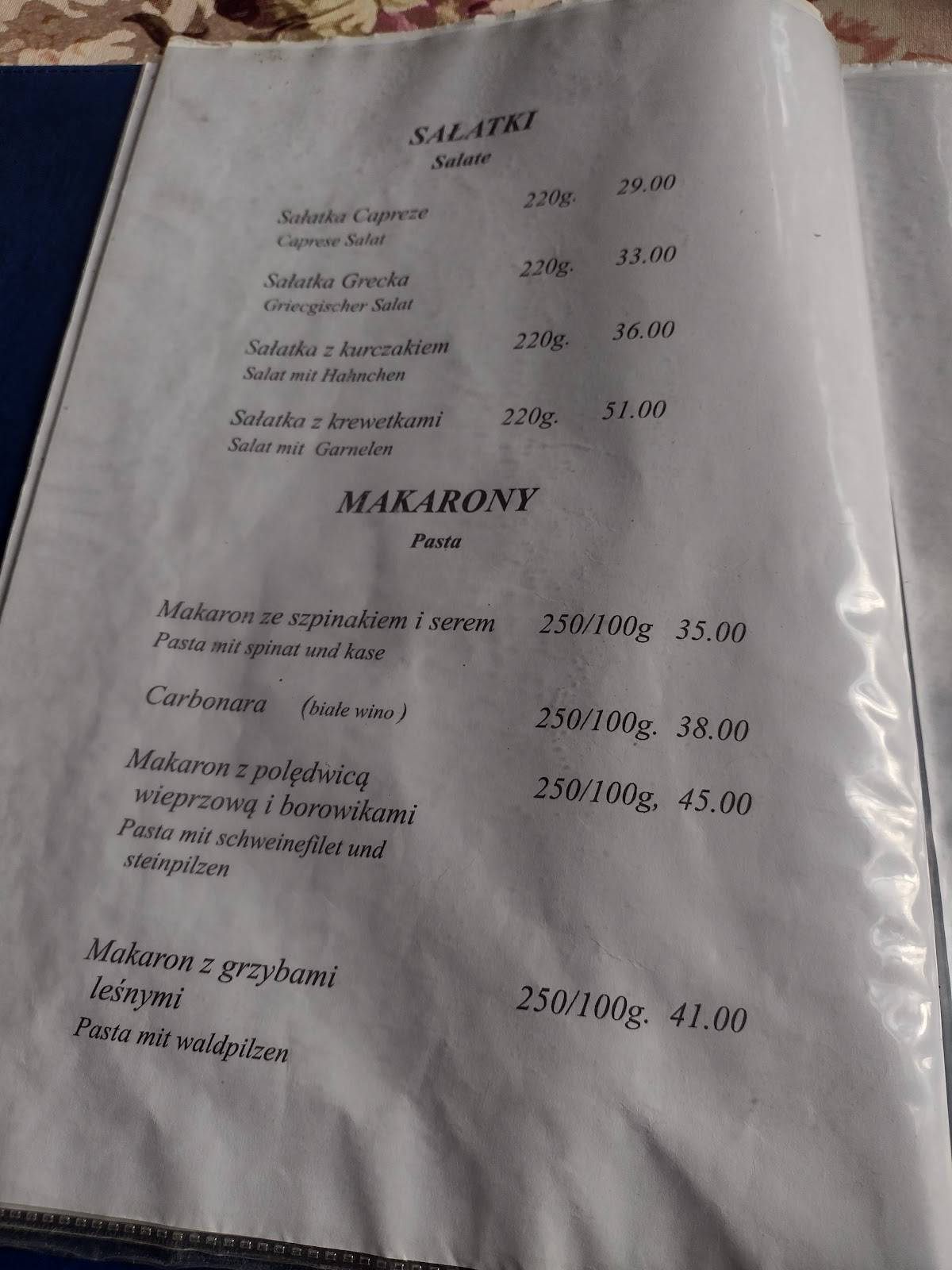 Menu at Restauracja Eden restaurant, Miedzyzdroje
