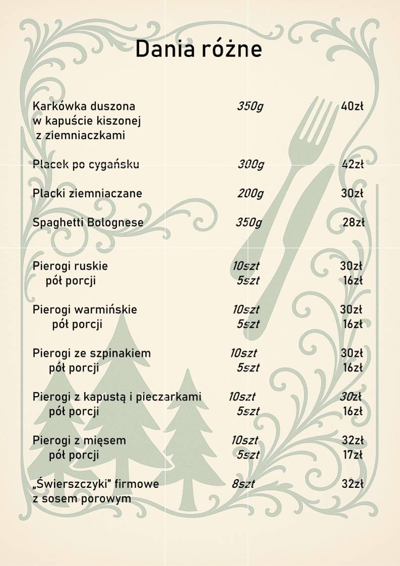 Menu at Restauracja Nowe Świerki restaurant, Małdyty