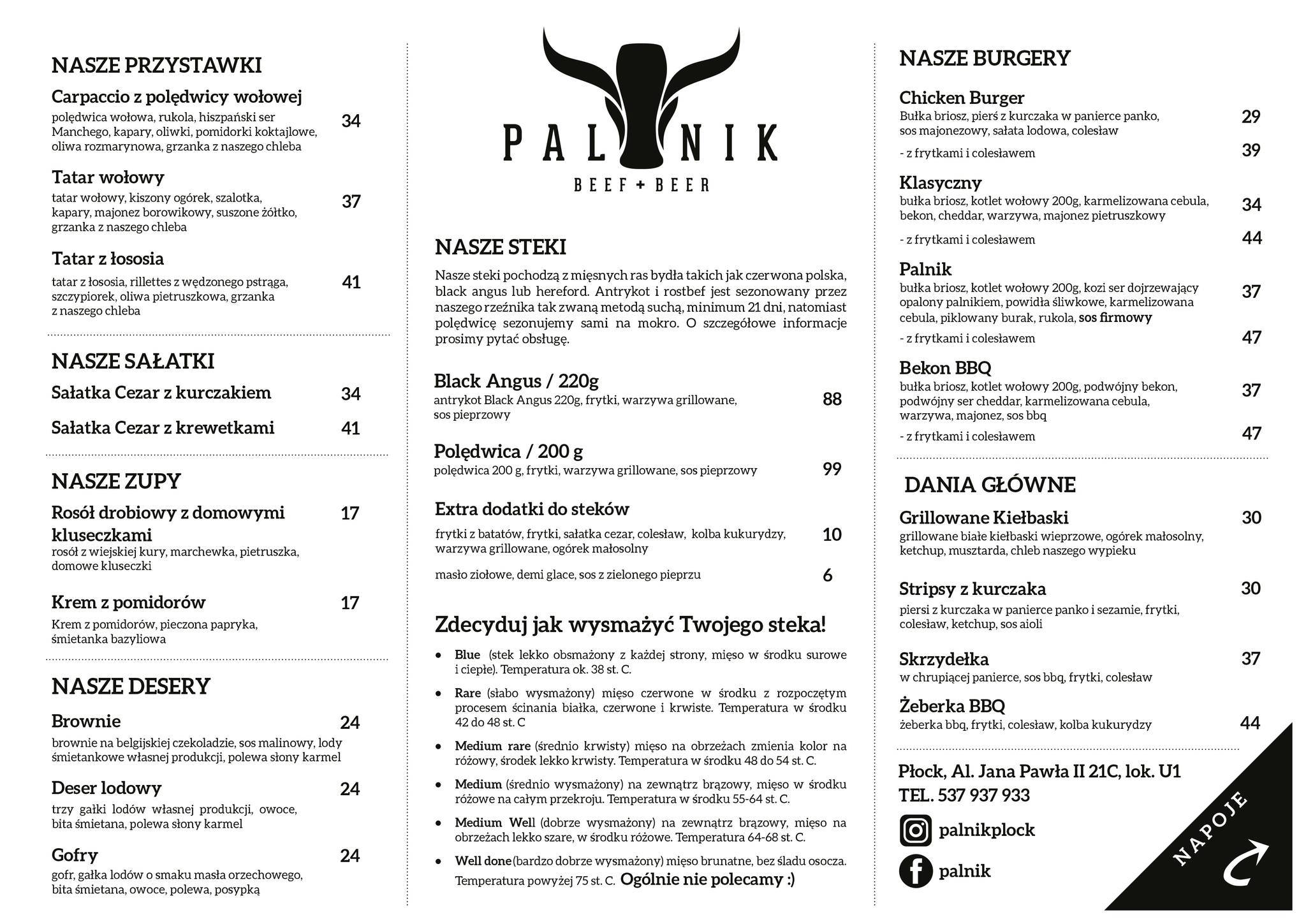 Carta del restaurante Palnik, Płock