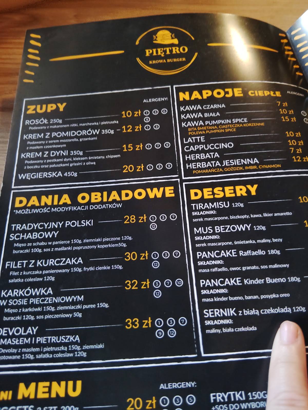 Menu at Restauracja Piętro restaurant, Milicz
