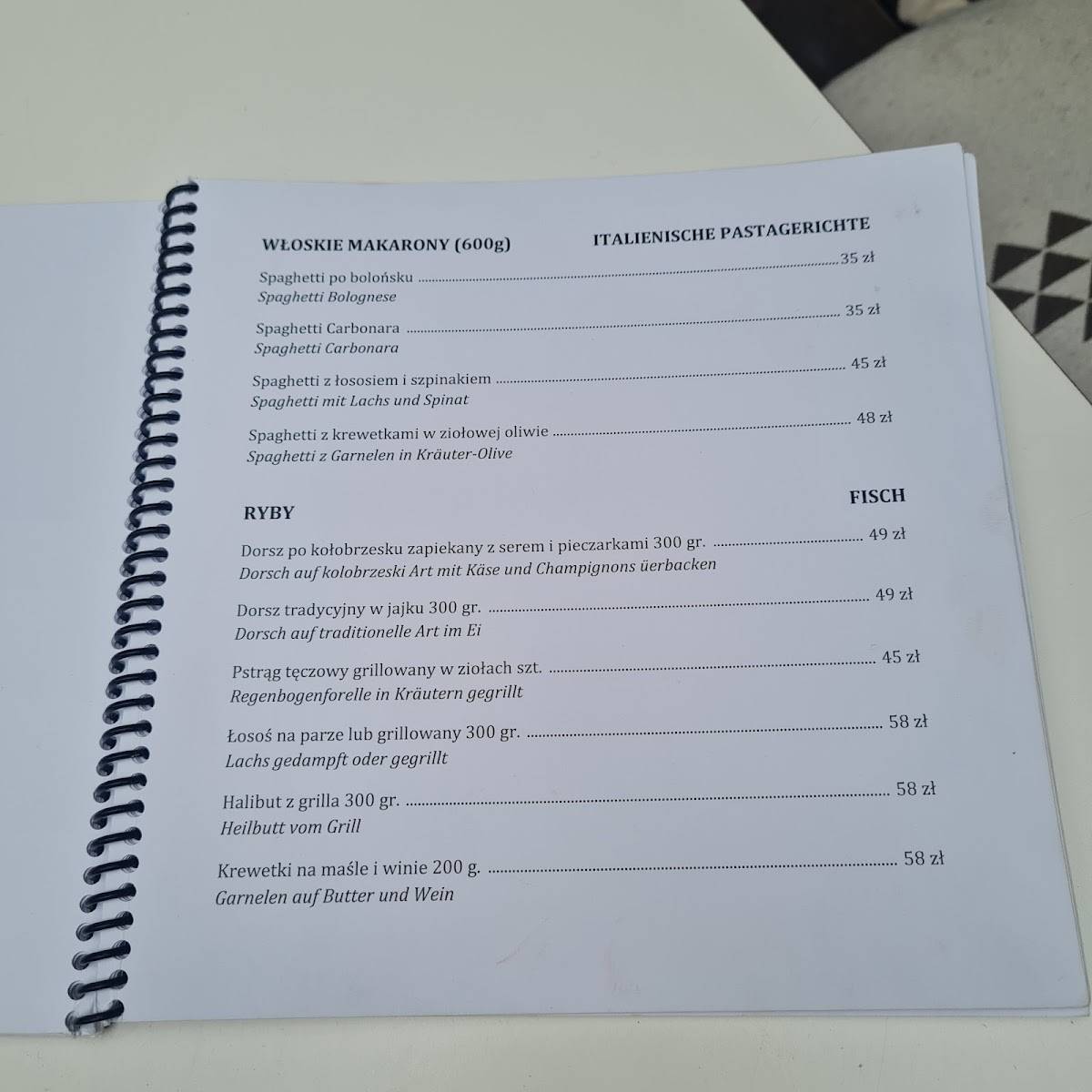 Menu at Restauracja Polska Fredro restaurant, Kolobrzeg