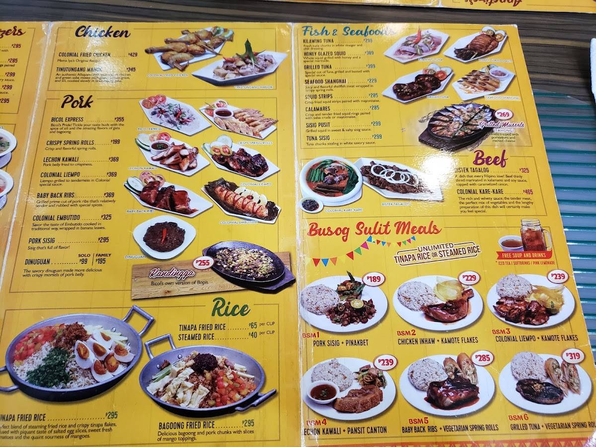 Menu at 1st Colonial Grill restaurant, Legazpi City, 4QW2+62M
