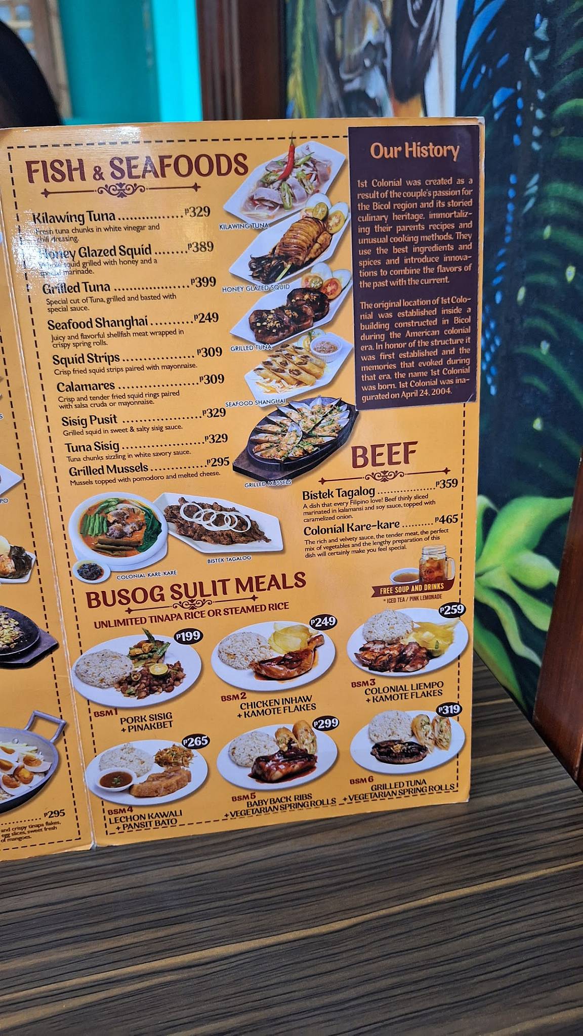 Menu at 1st Colonial Grill restaurant, Legazpi City, 4QW2+62M