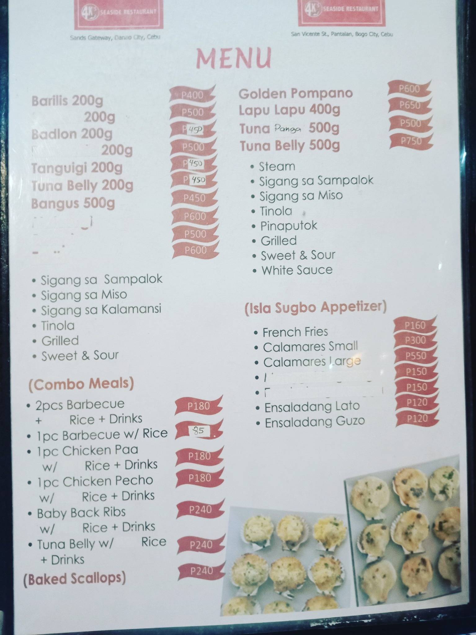 Menu at 4k's Seaside Restaurant, Bogo City