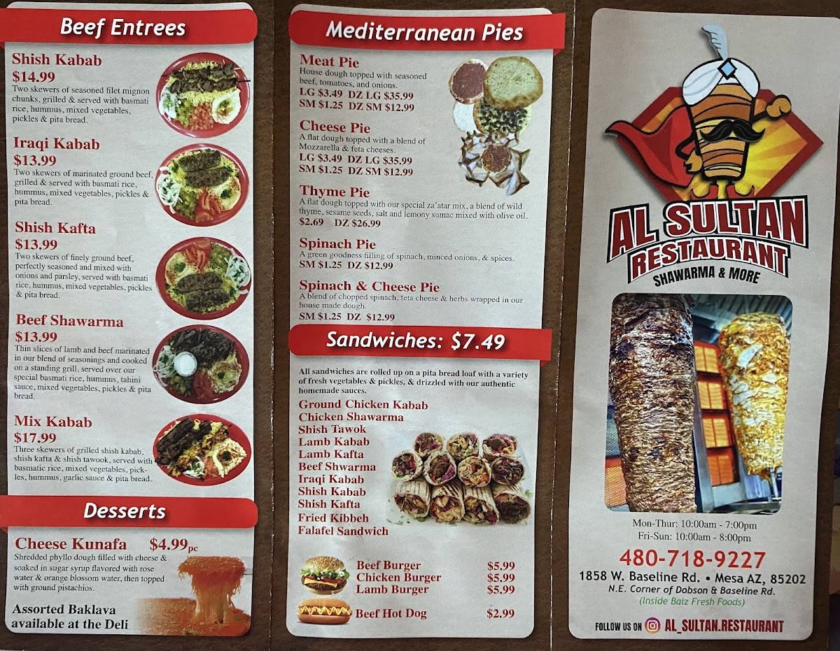 Menu at AL SULTAN RESTAURANT, Mesa