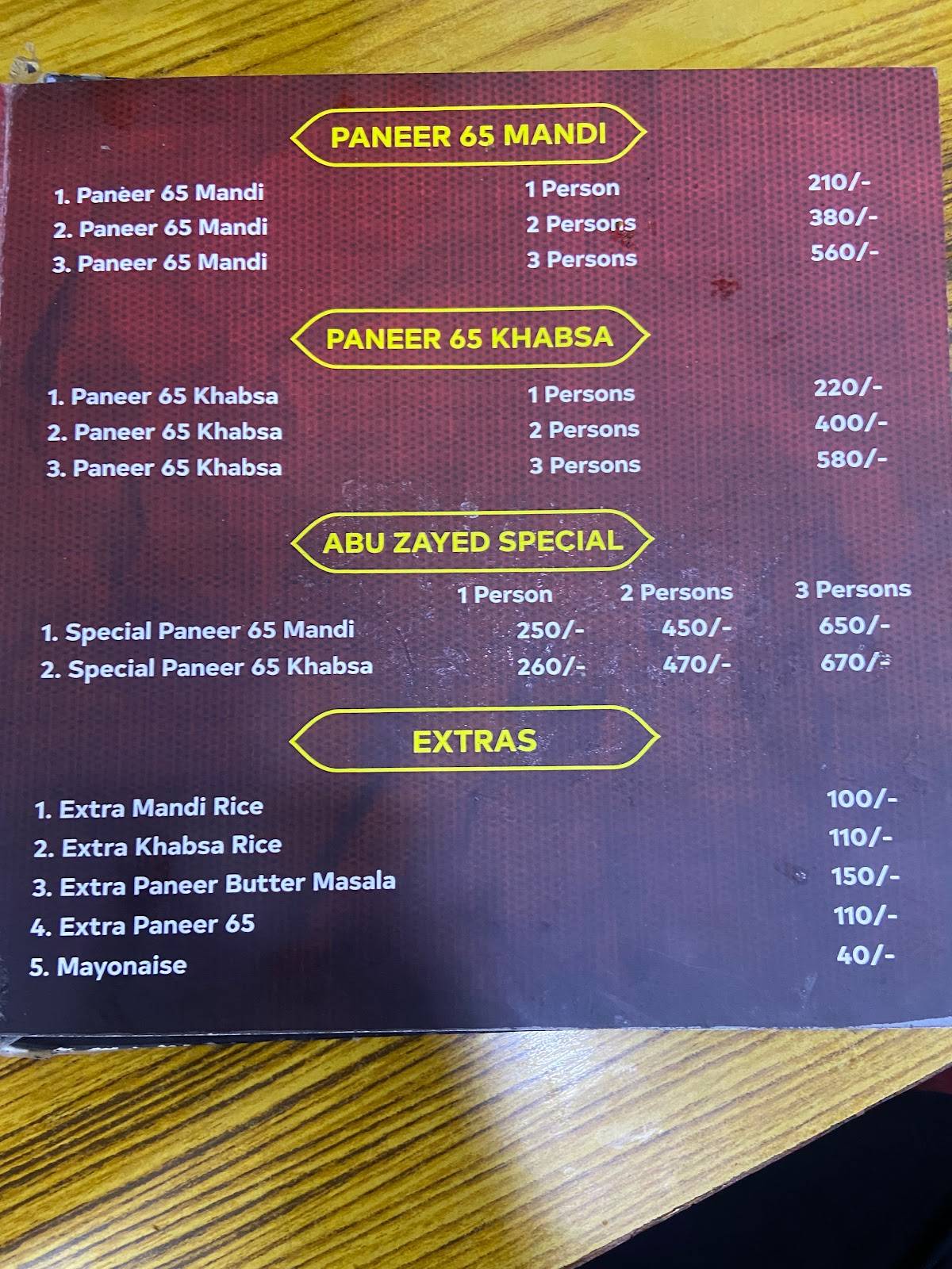 Menu at Abu Zayed Bait Al Mandi, Hyderabad, 1st floor