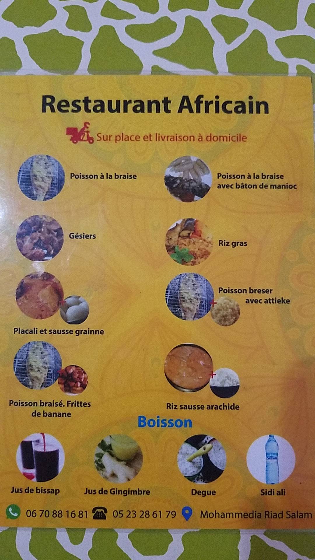Carta de Restaurant Africain, Mohammedia