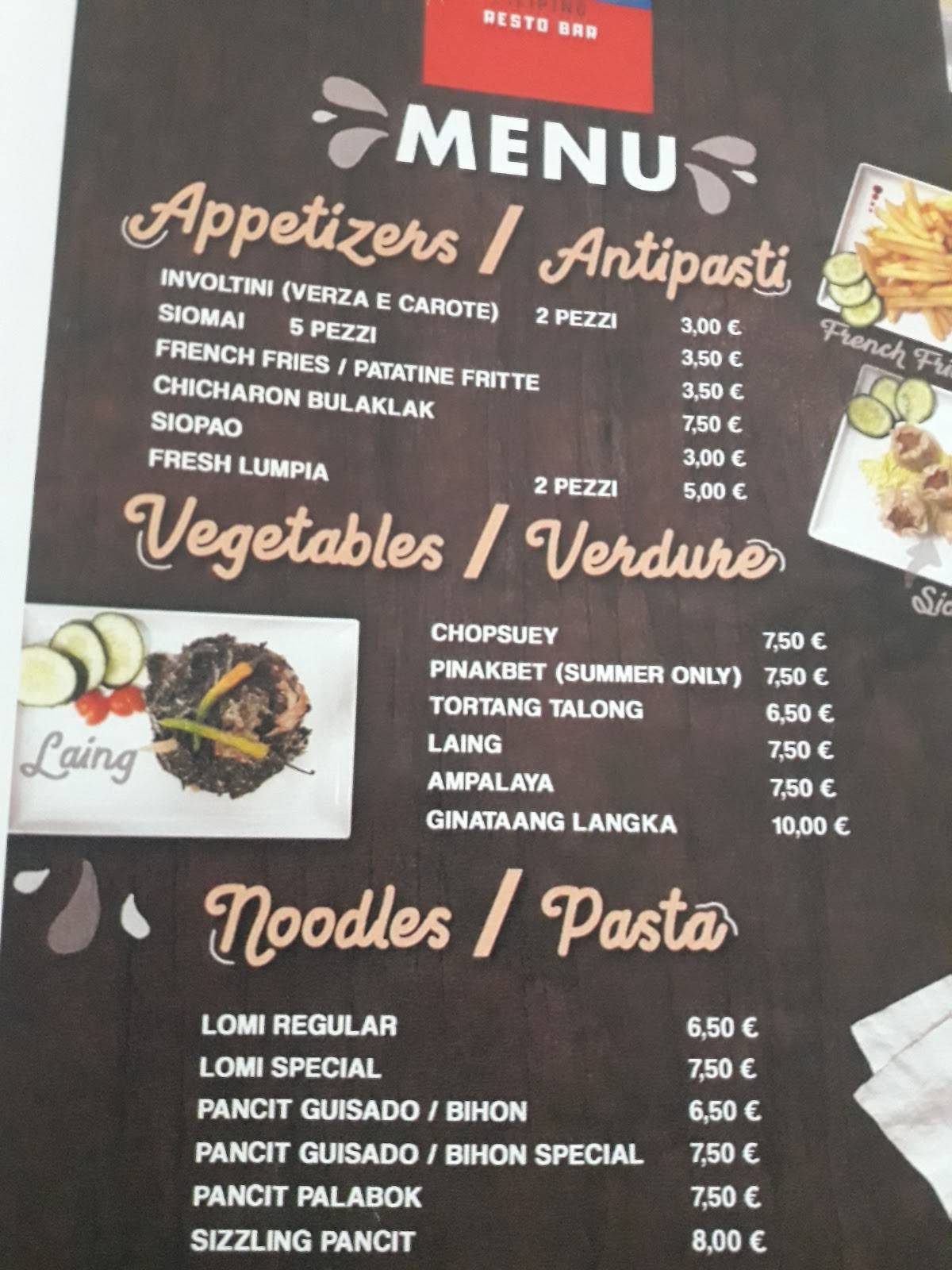Menu da Ala-eh filipino resto-bar, Roma