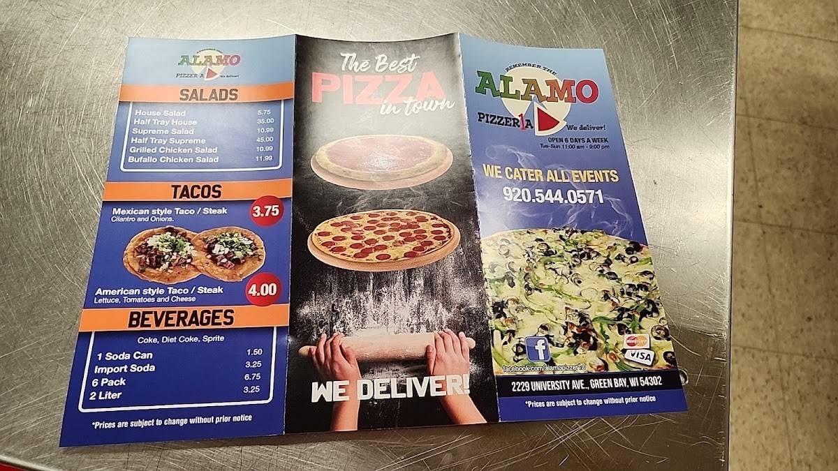 Menu at Alamo Pizzer1a restaurant, Green Bay, University Ave