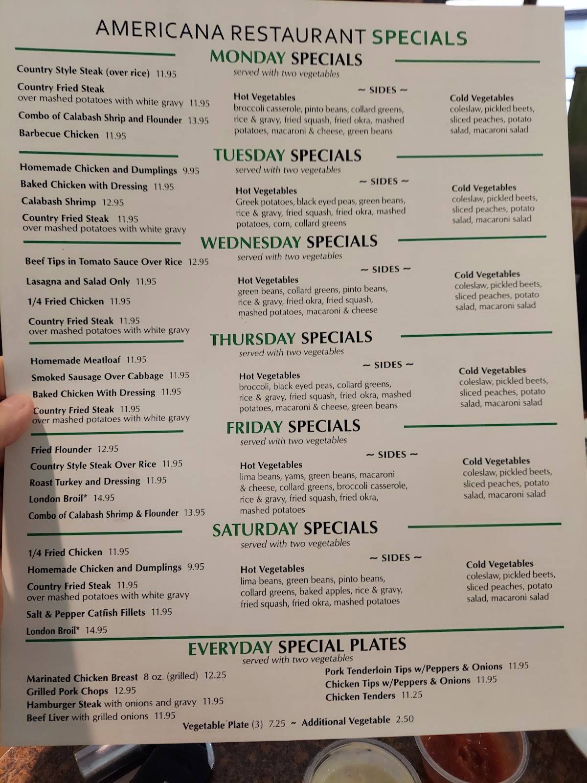 Menu at Americana Restaurant, Matthews, Matthews-Mint Hill Rd