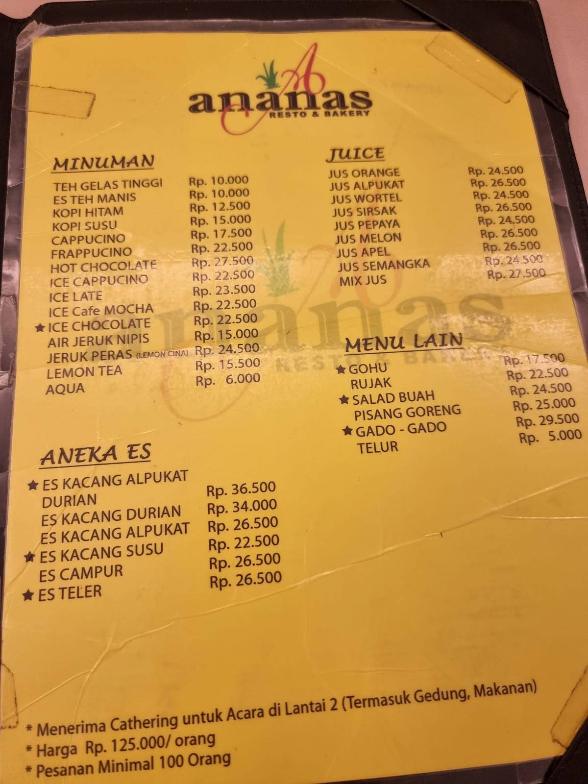 Menu at Ananas Cake & Bakery, Manado