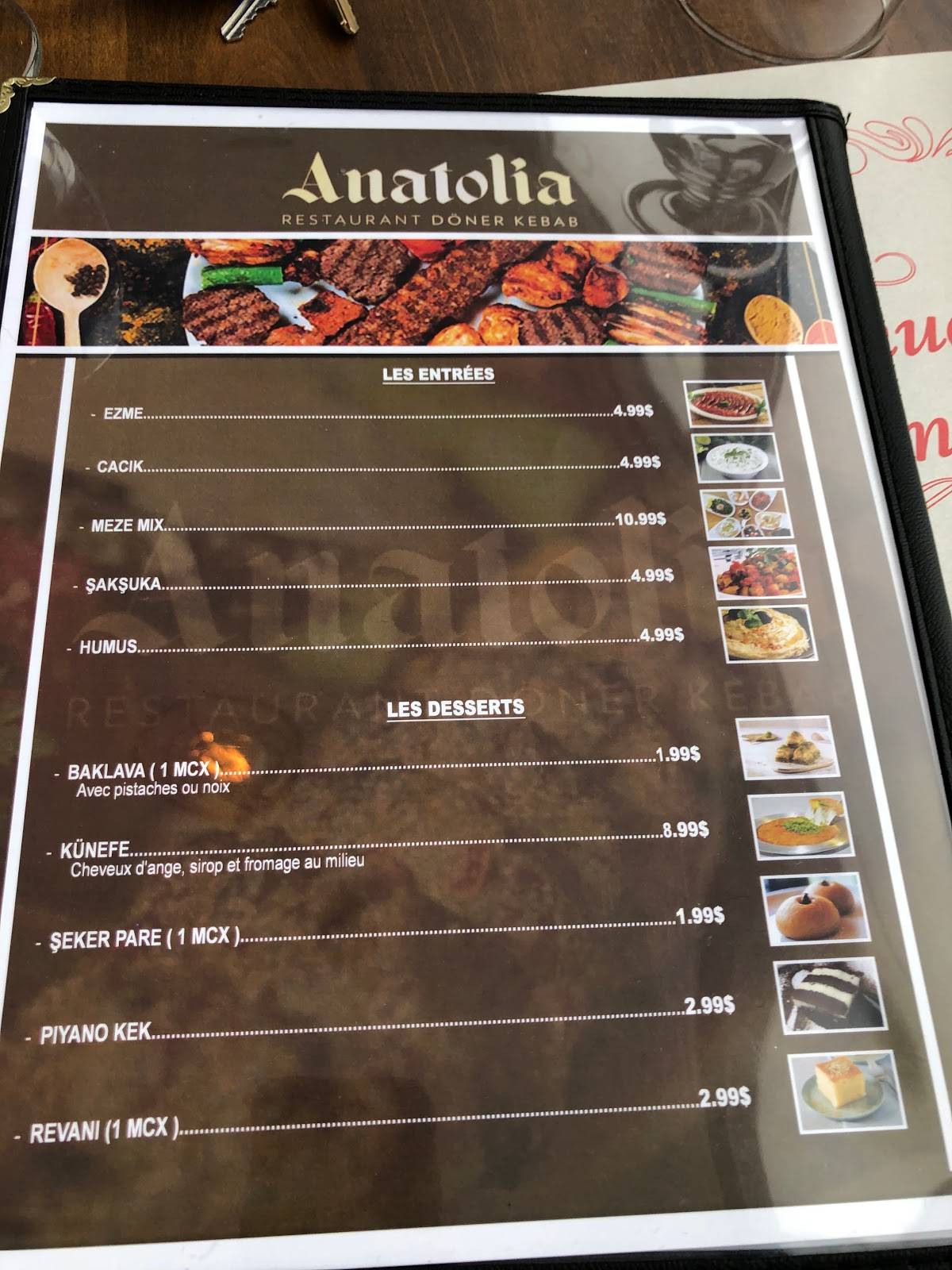 Menu au Anatolia Restaurant, Laval