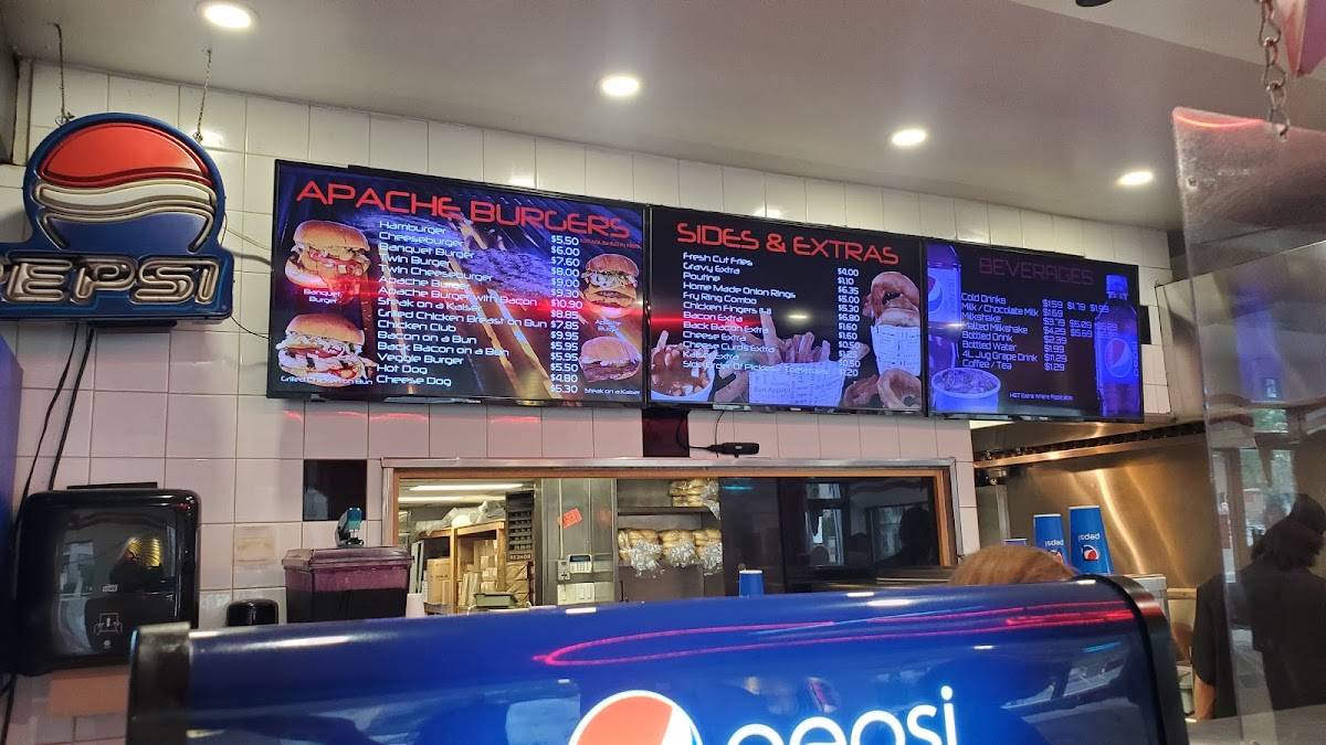 Menu at Apache Burgers restaurant, Toronto