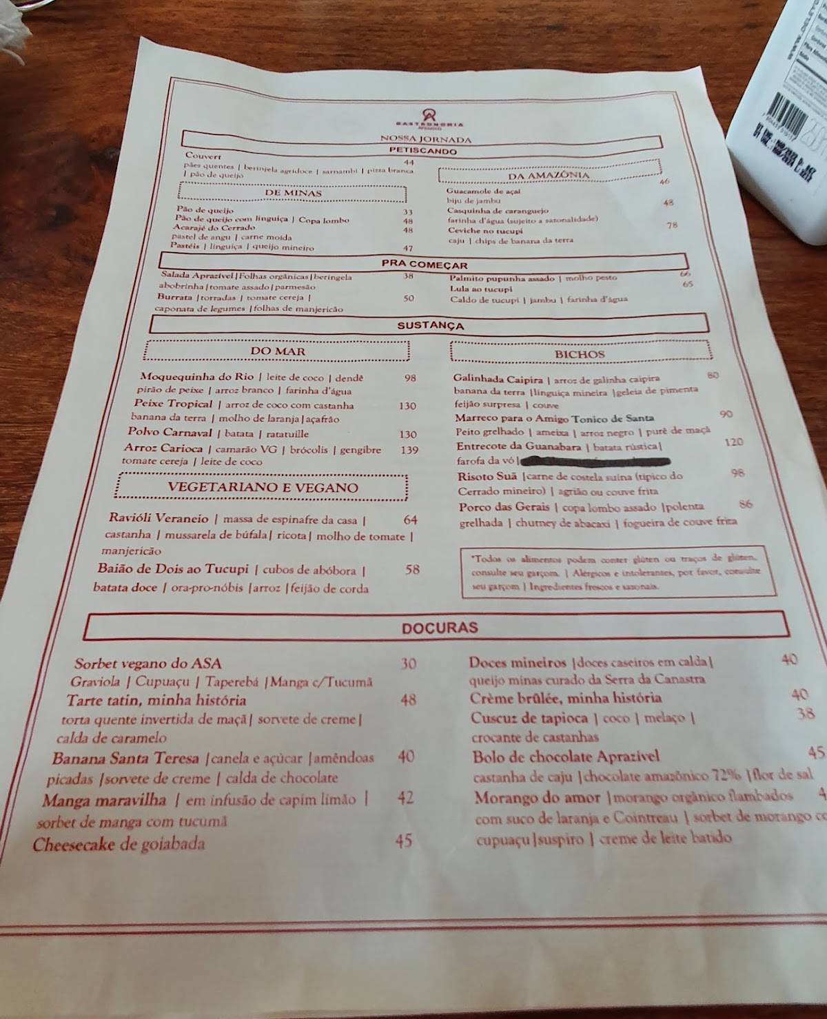 Menu em Aprazível restaurante, Rio de Janeiro