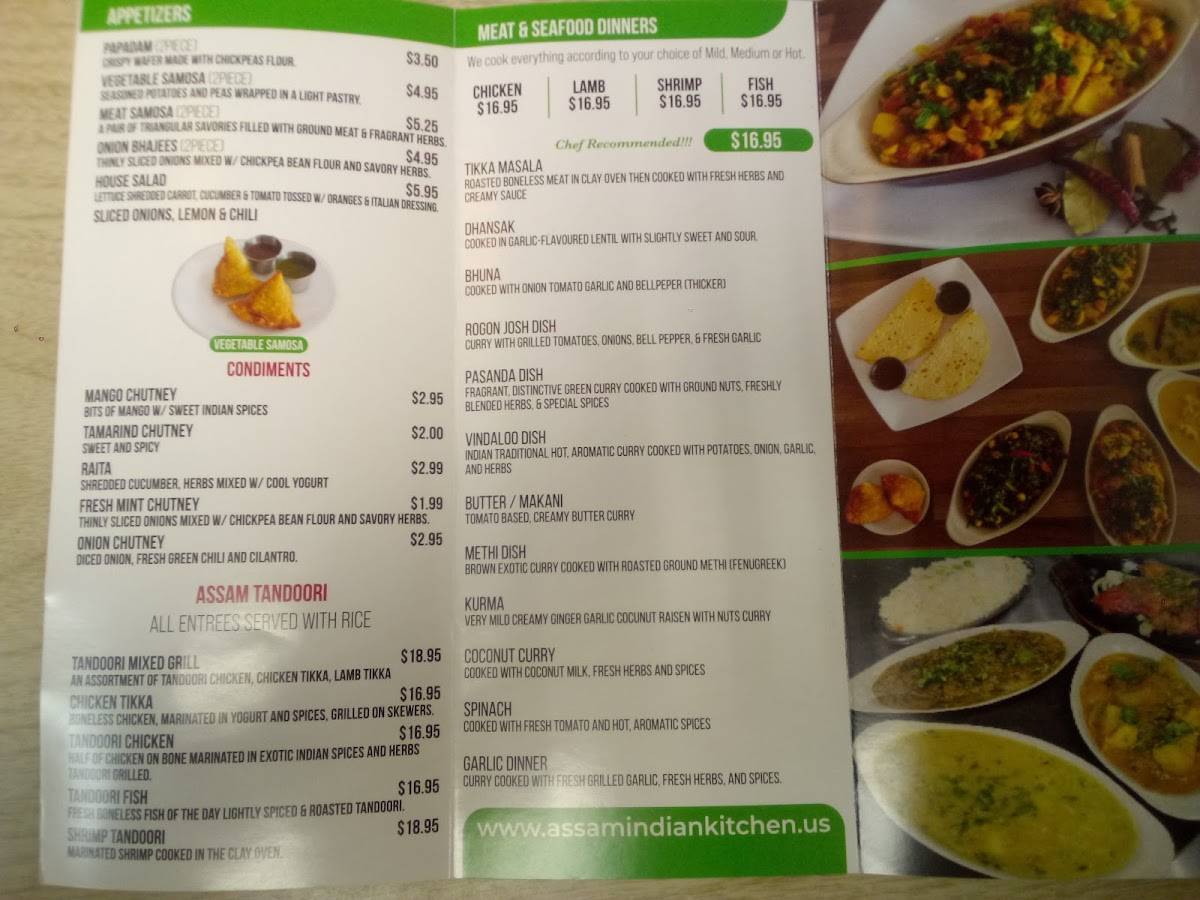 Menu at Assam Indian Kitchen restaurant, Los Angeles, Van Nuys Blvd
