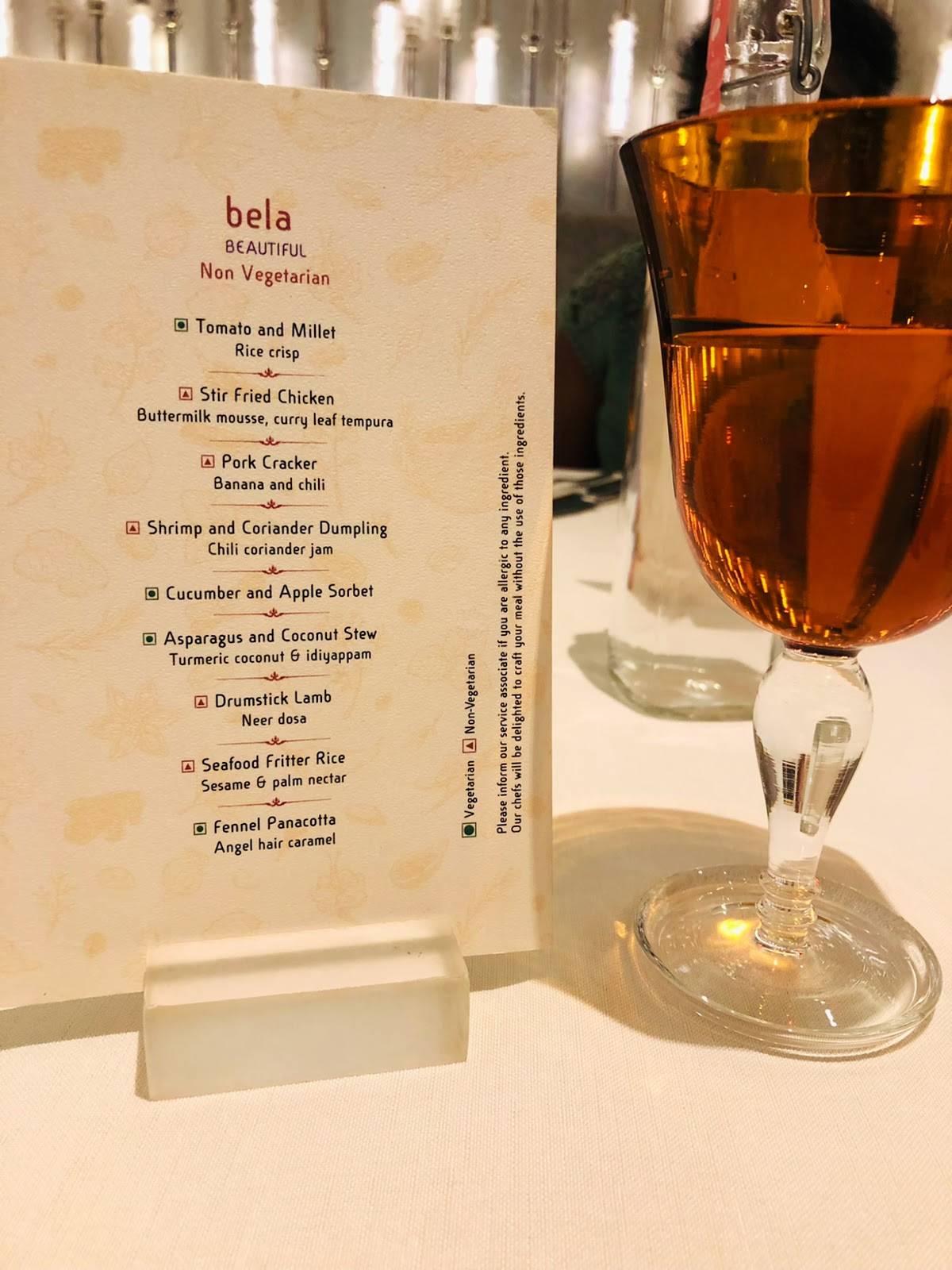 Menu at Avartana, Chennai
