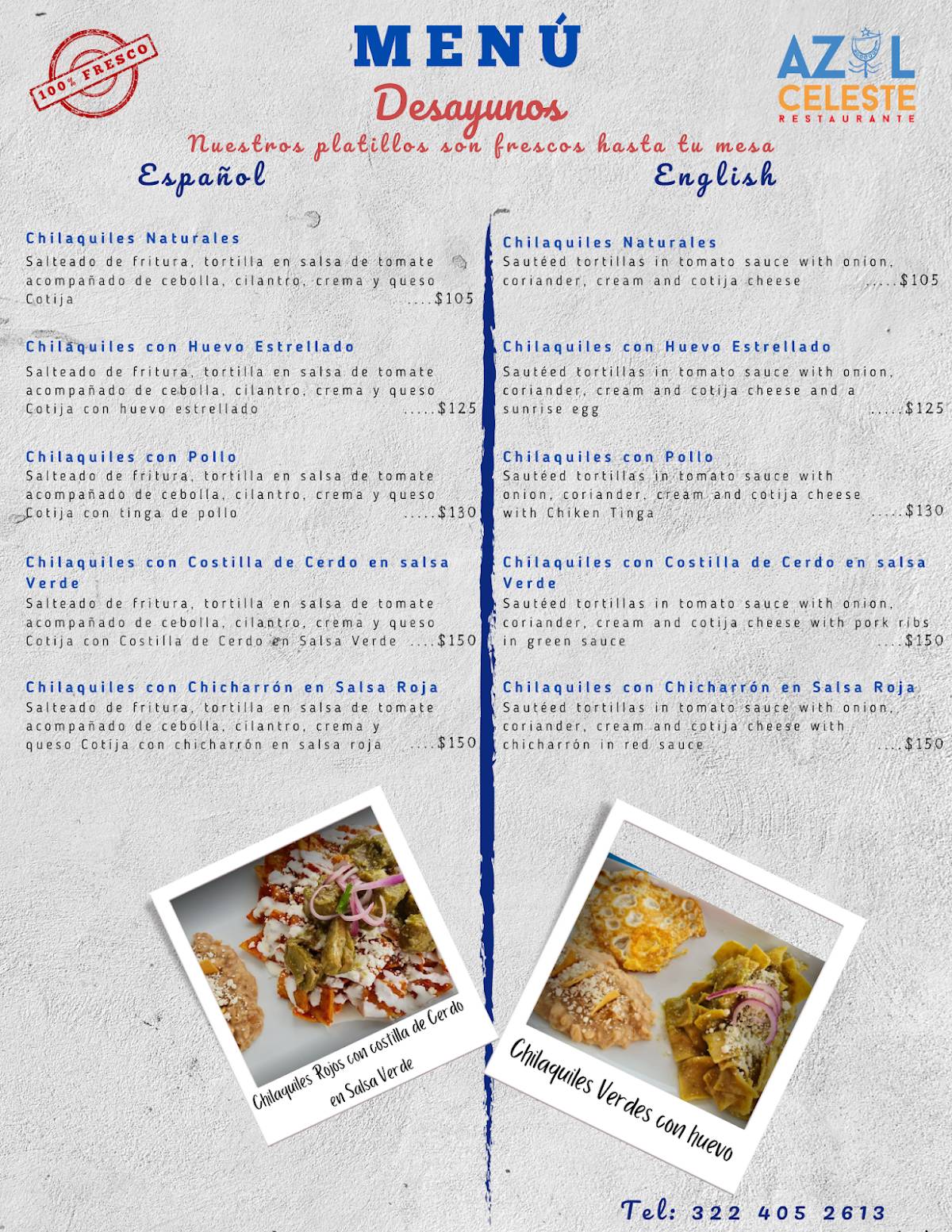 Menu at Azul Celeste Restaurant & Bar, Puerto Vallarta