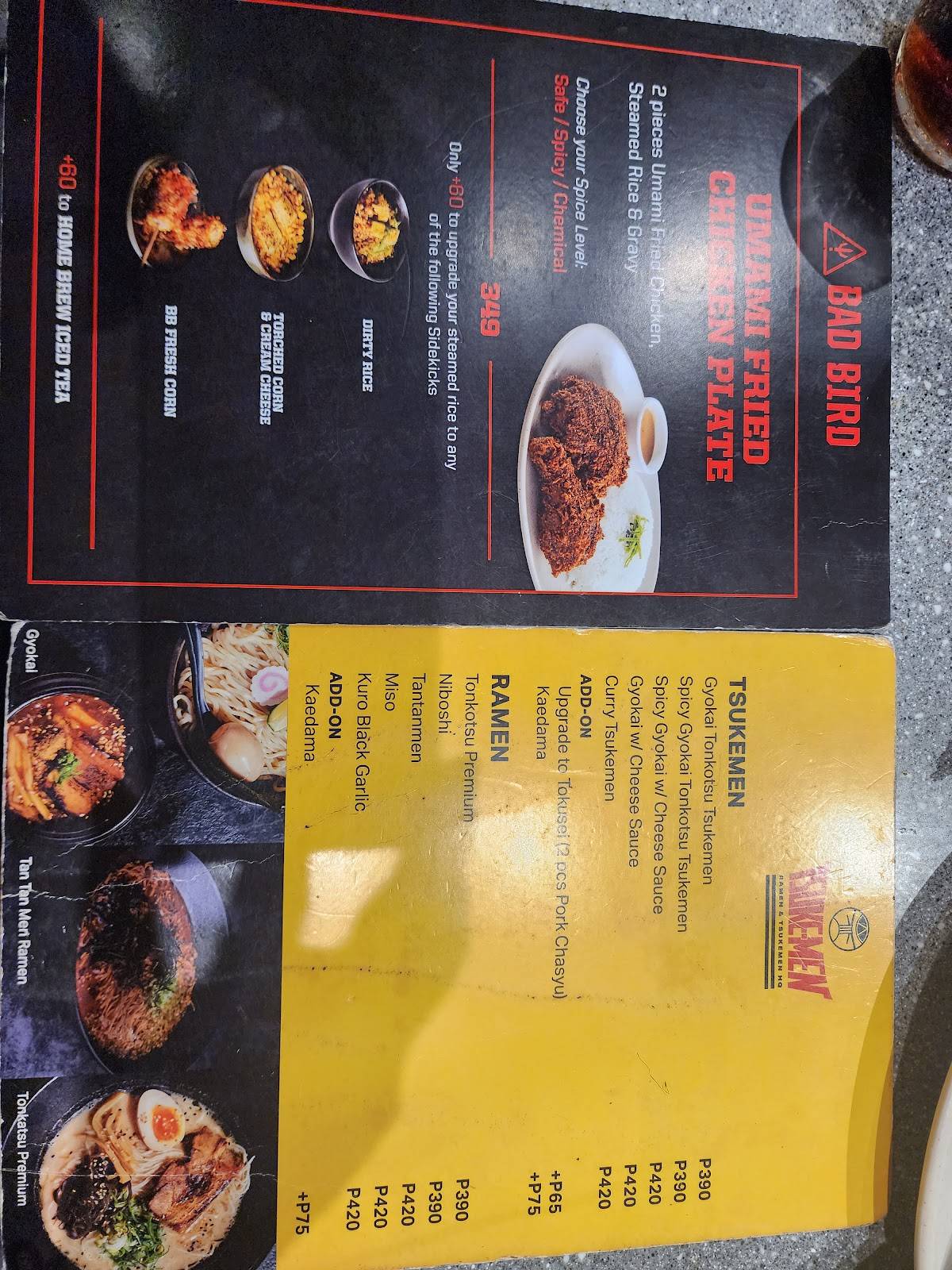 Menu at Bad Bird x Tsukemen restaurant, Manila, HXGM+7QW