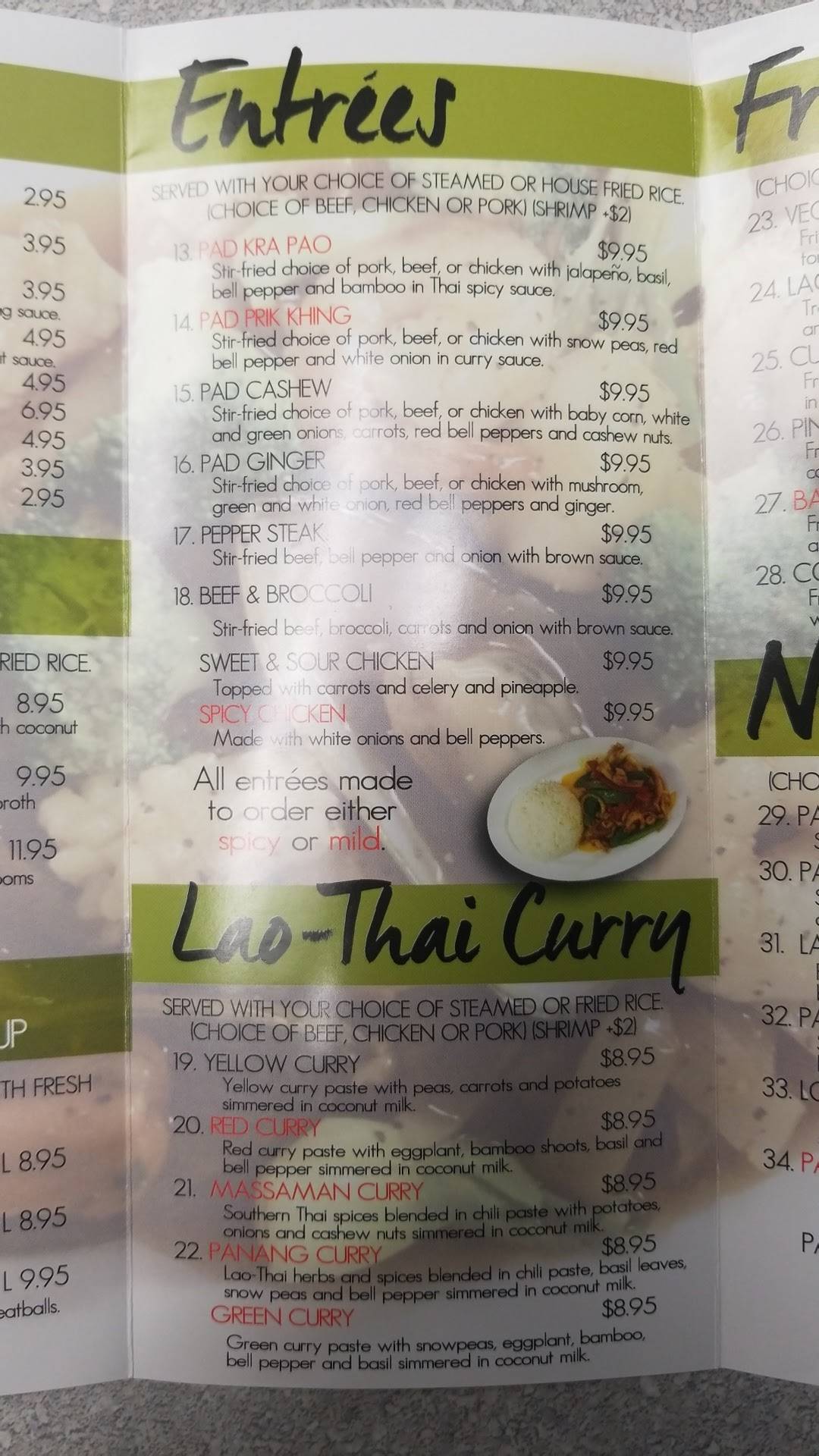 Menu at Ban Moon restaurant, San Angelo, 405 W Ave N