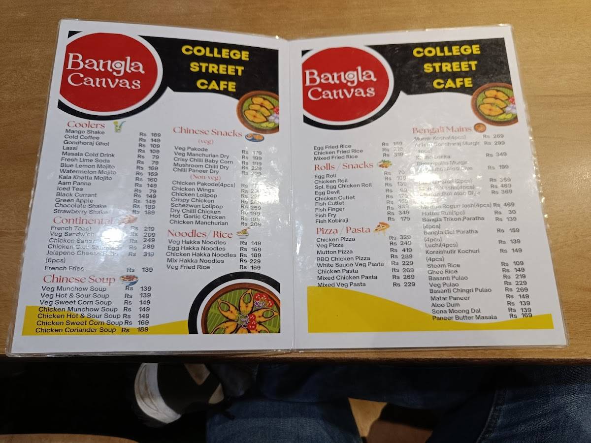 Menu at Bangla Canvas Cafe, College Street, Kolkata