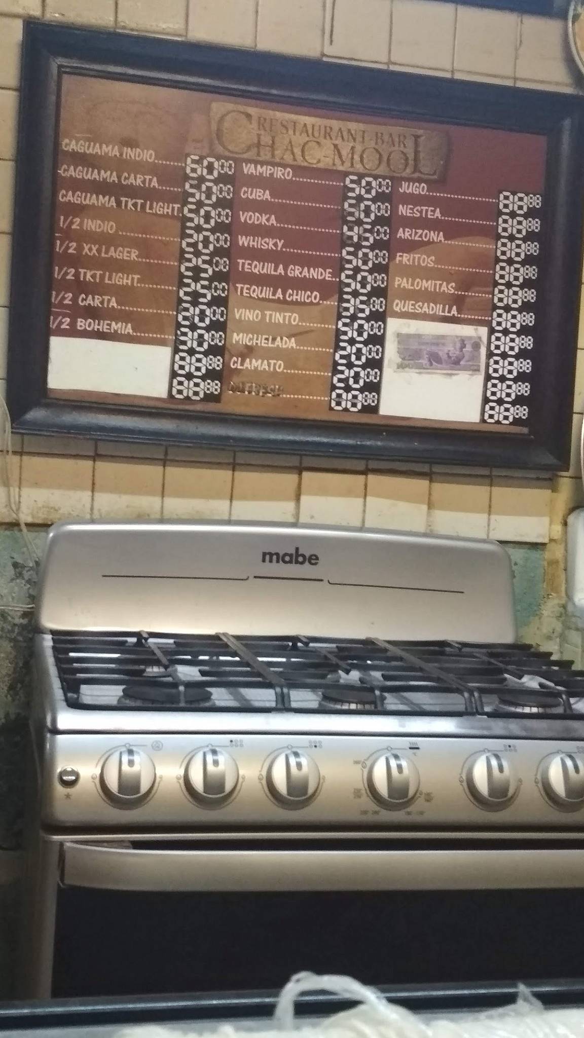 Menu at Restaurant Bar Chac Mool, Monterrey, Juan Méndez Norte