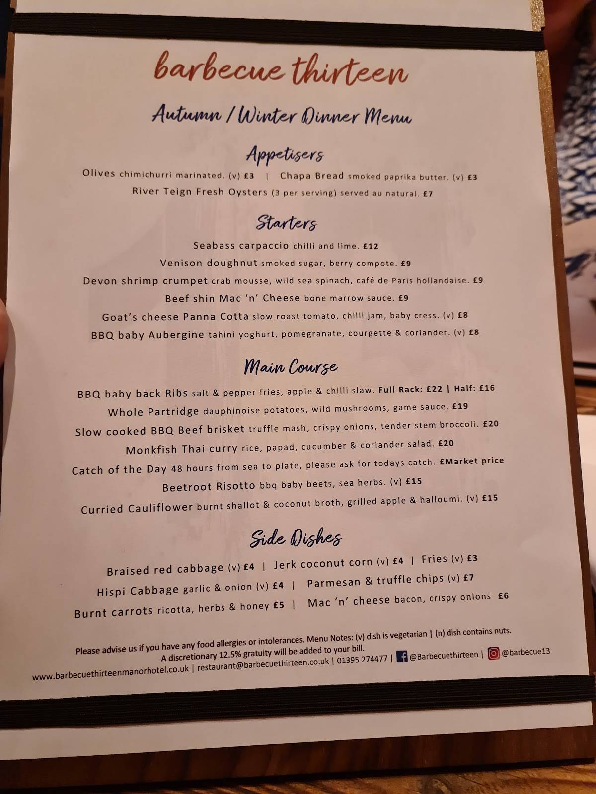 Menu at Restaurant Barbecue Thirteen, Exmouth