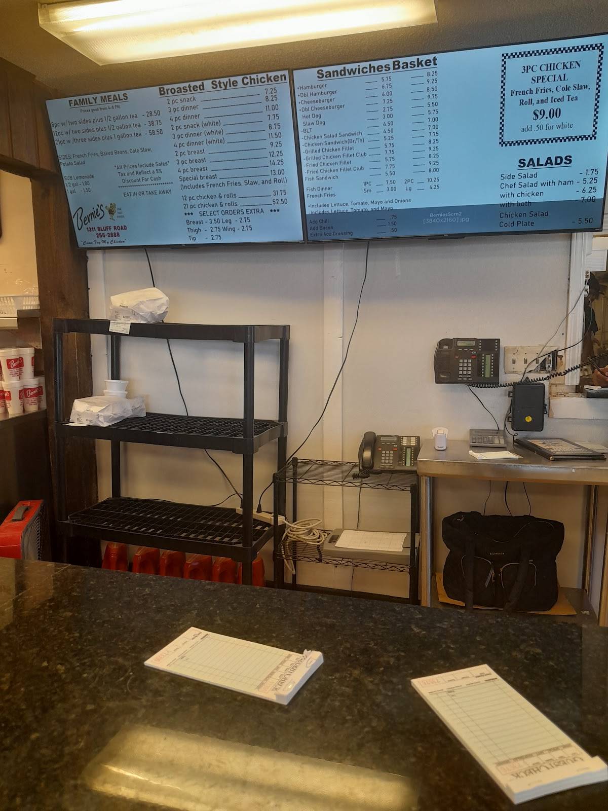 Menu at Bernie's Chicken restaurant, Columbia