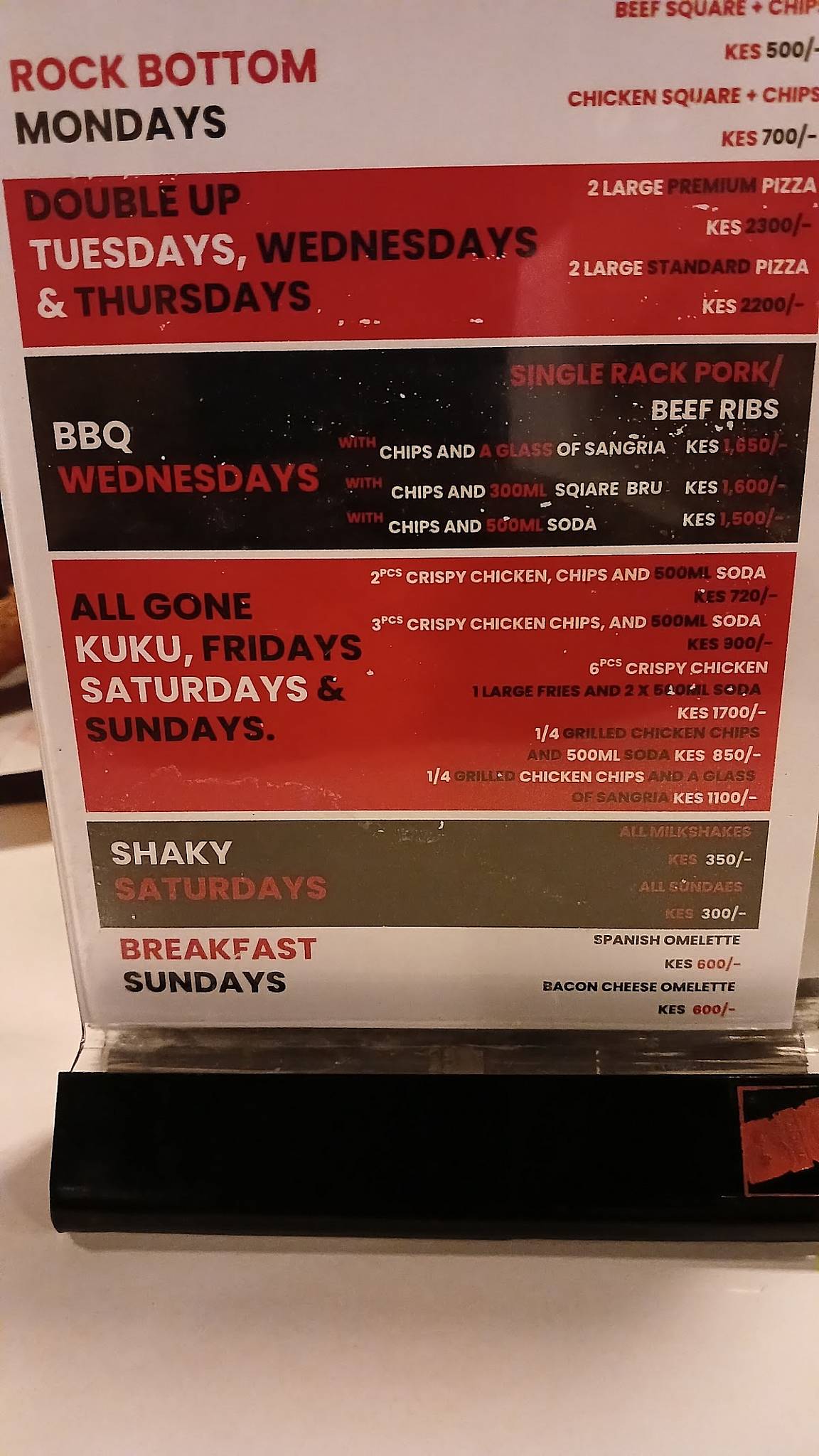 Menu at Big Square 680 -CBD restaurant, Nairobi