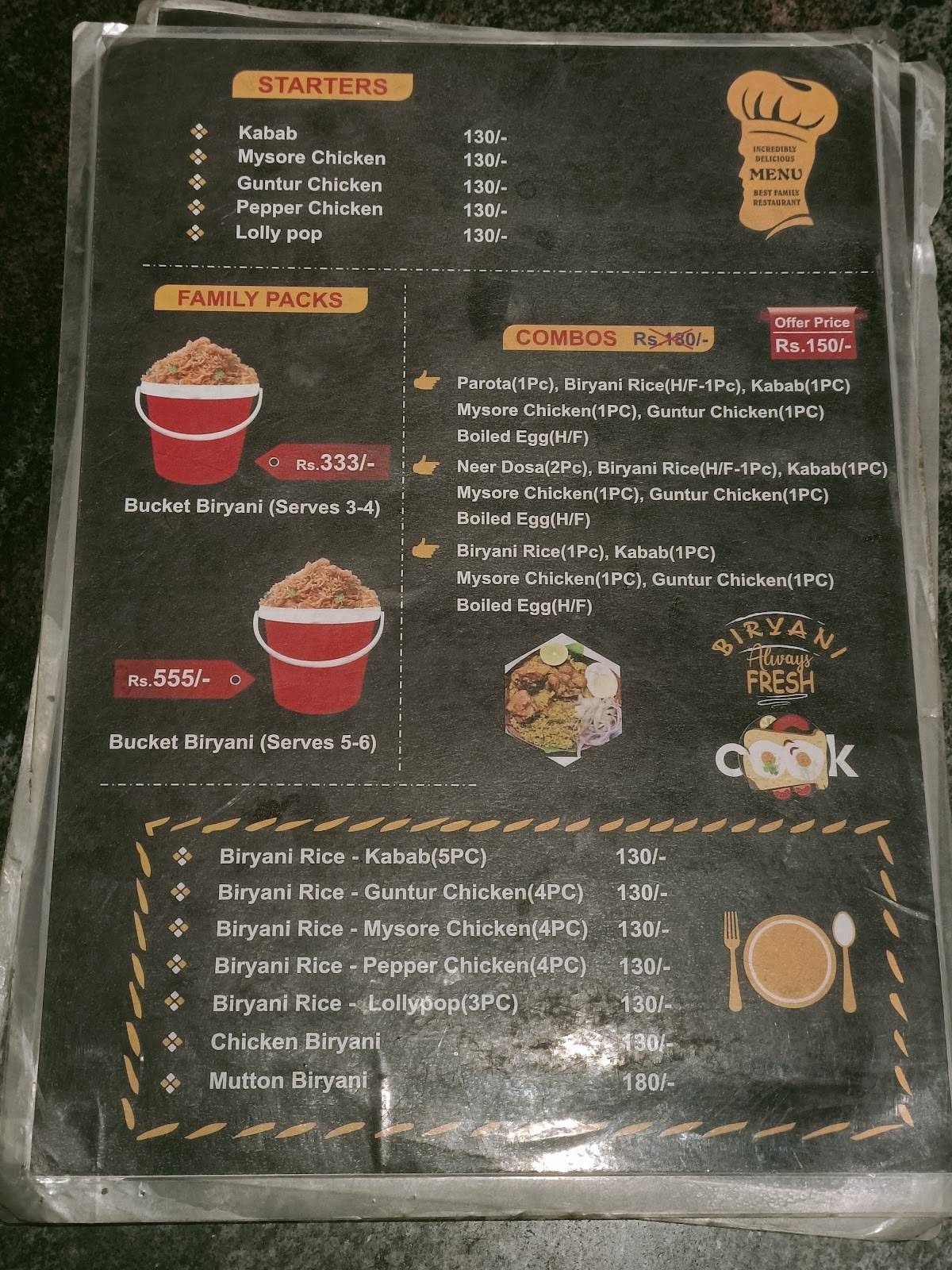 Menu at Biryani Factory, Bengaluru, Maramma Temple Halage Vaderahalli