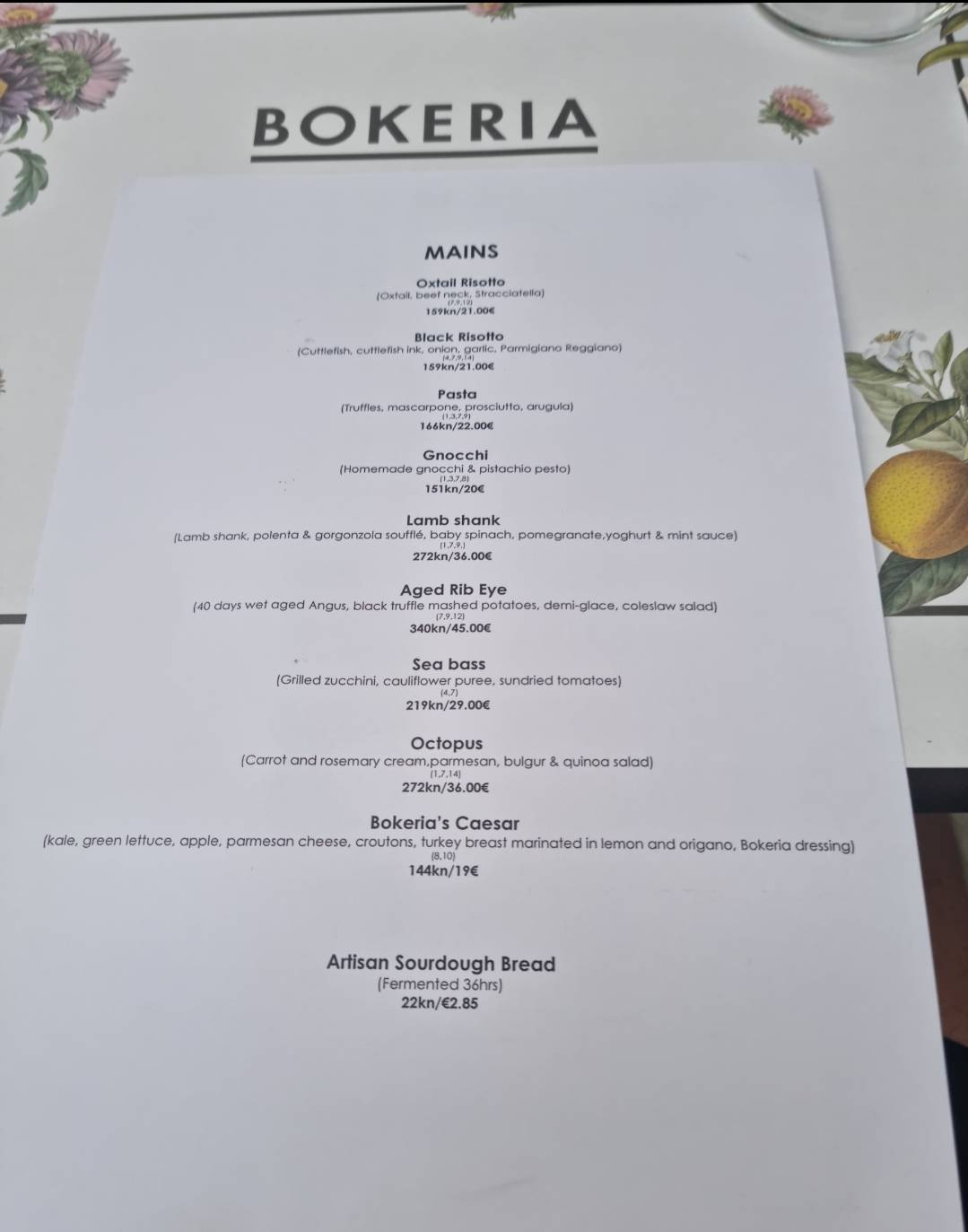 Menu at Bokeria Kitchen & Wine restaurant, Split