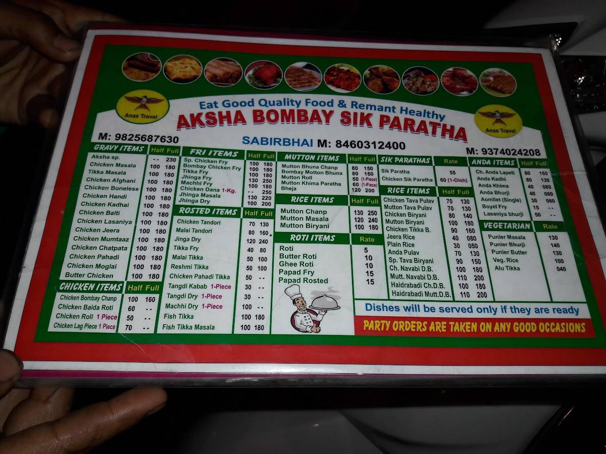 Menu at Bombay Sik Paratha - Tava & Chinese, Ahmedabad