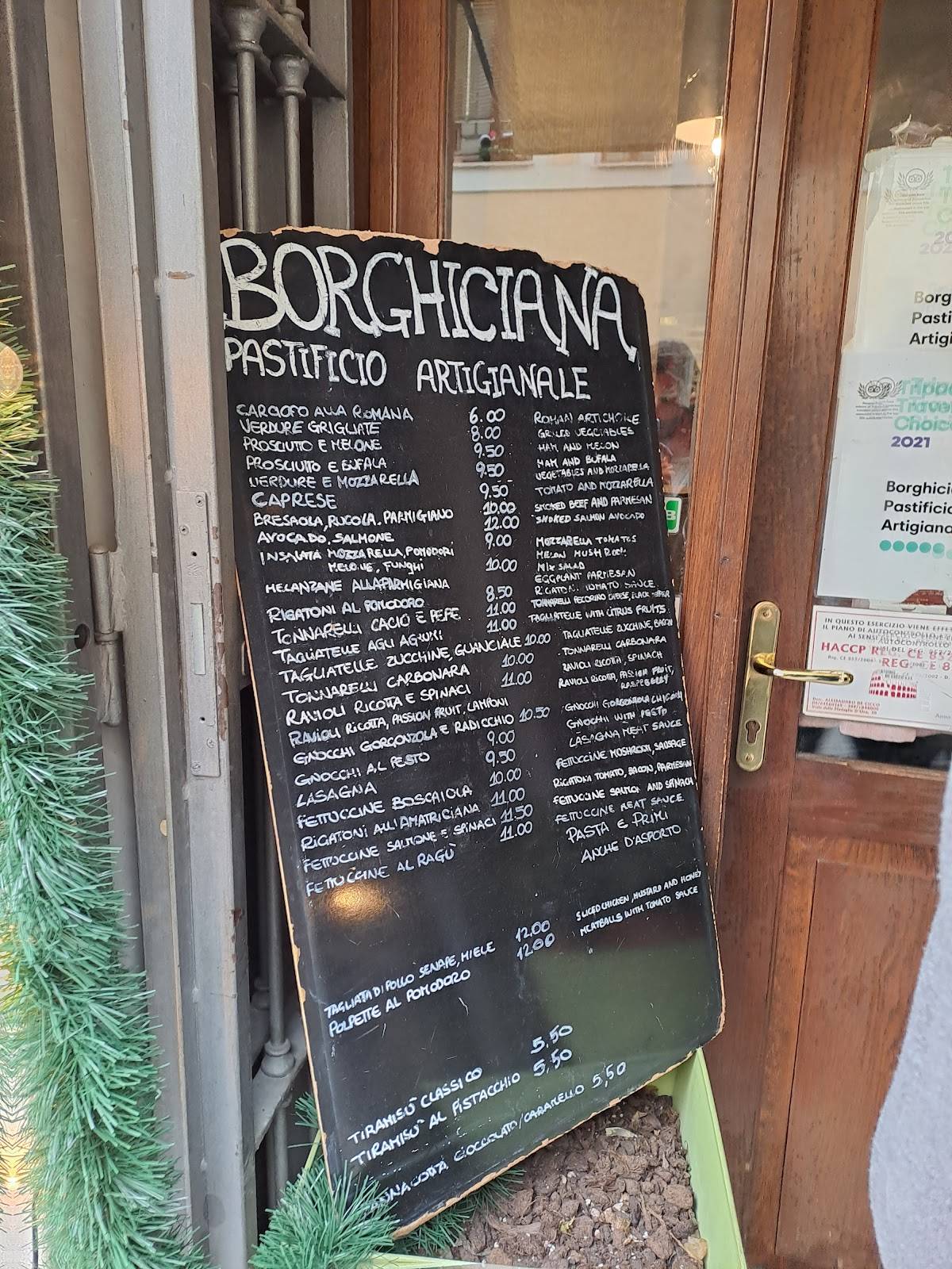 Menu at Borghiciana Pastificio Artigianale restaurant, Rome