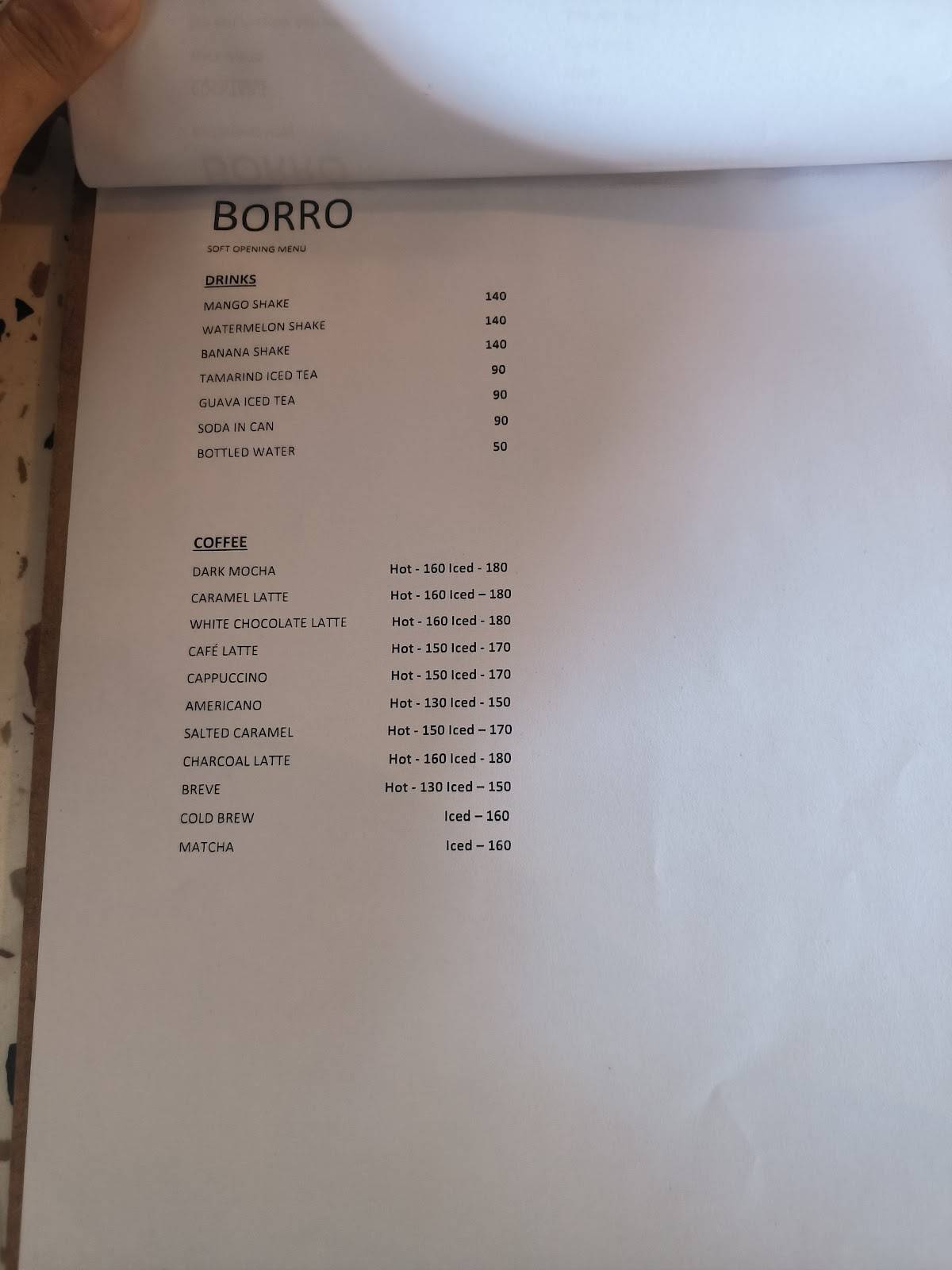 Menu at Borro restaurant, Quezon City