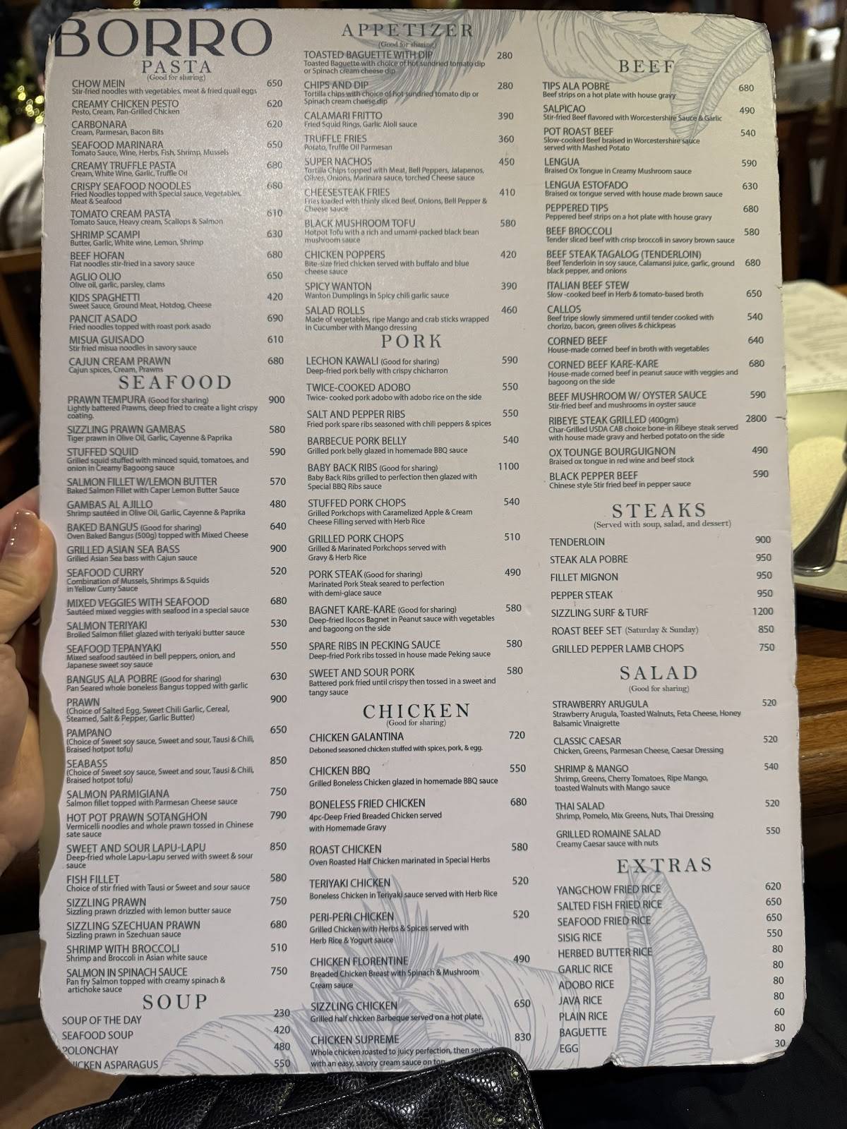 Menu at Borro restaurant, Quezon City