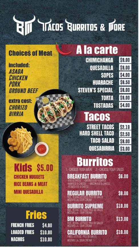 Menu at Boss Man Tacos Burritos & More restaurant, Fayetteville, N ...