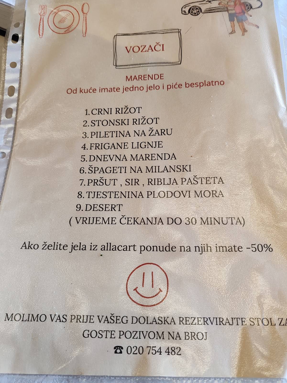 Menu at Bota Šare Mali Ston restaurant & oyster bar, Mali Ston