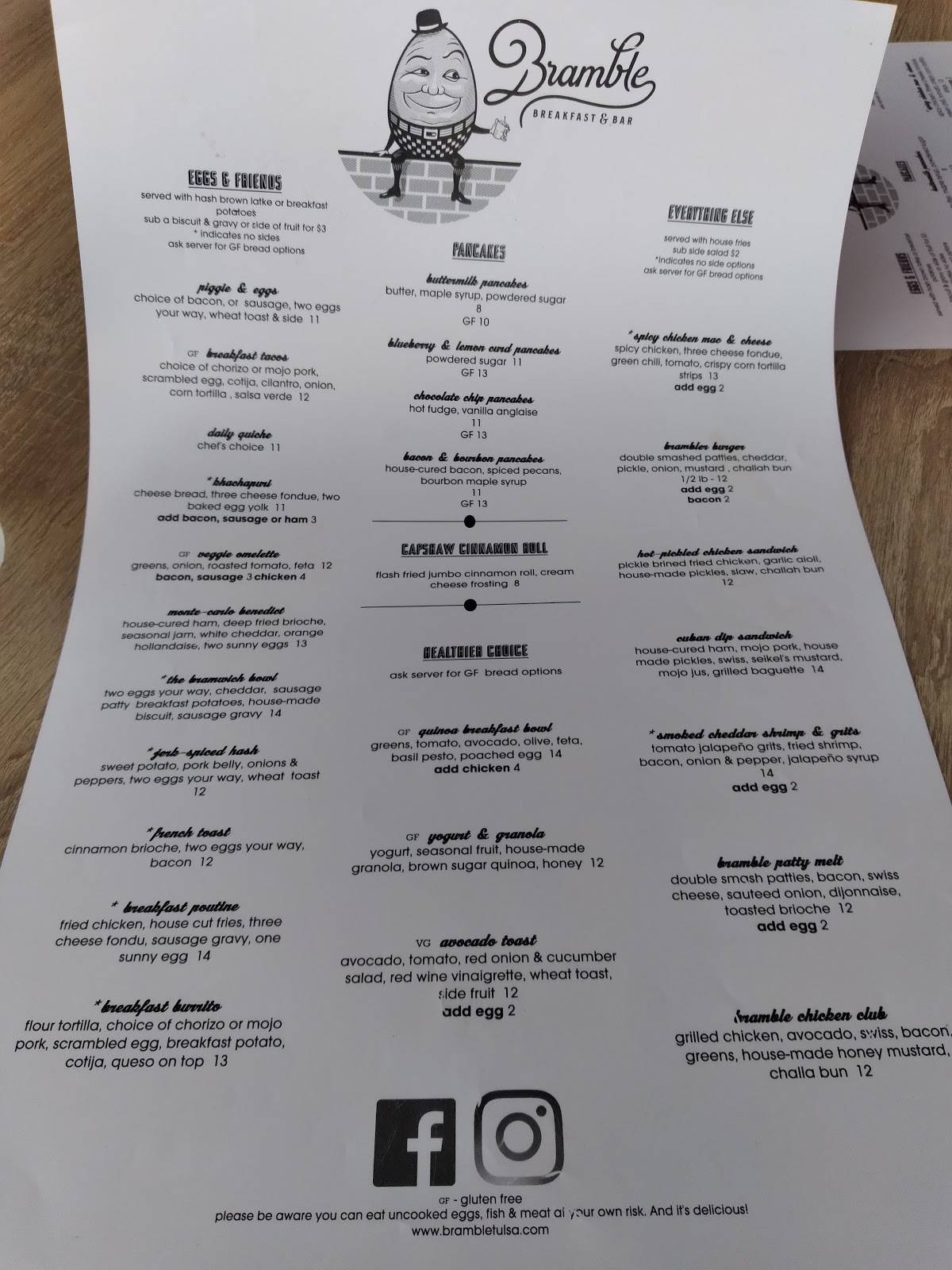 Menu at Bramble Breakfast & Bar - Downtown, Tulsa, E 6th St