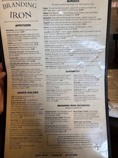 Menu at Branding Iron restaurant, Casper