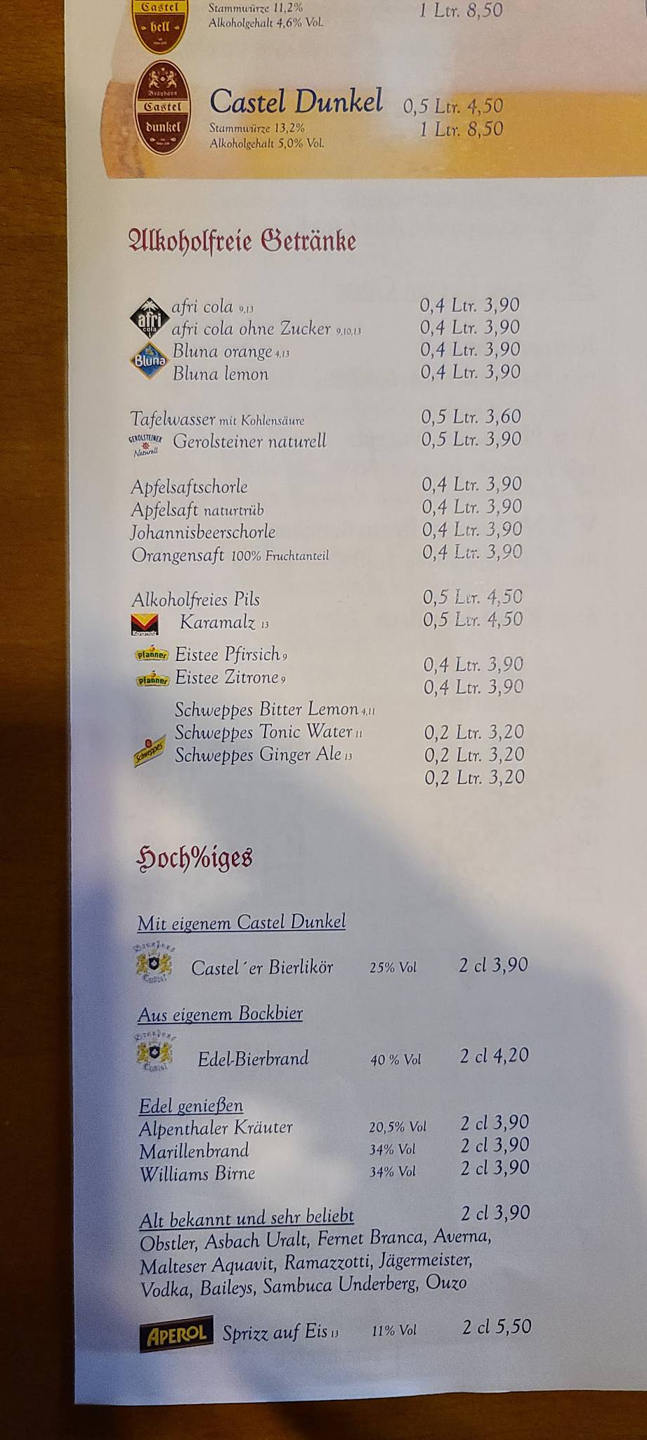 Speisekarte von Brauhaus Castel restaurant, Wiesbaden