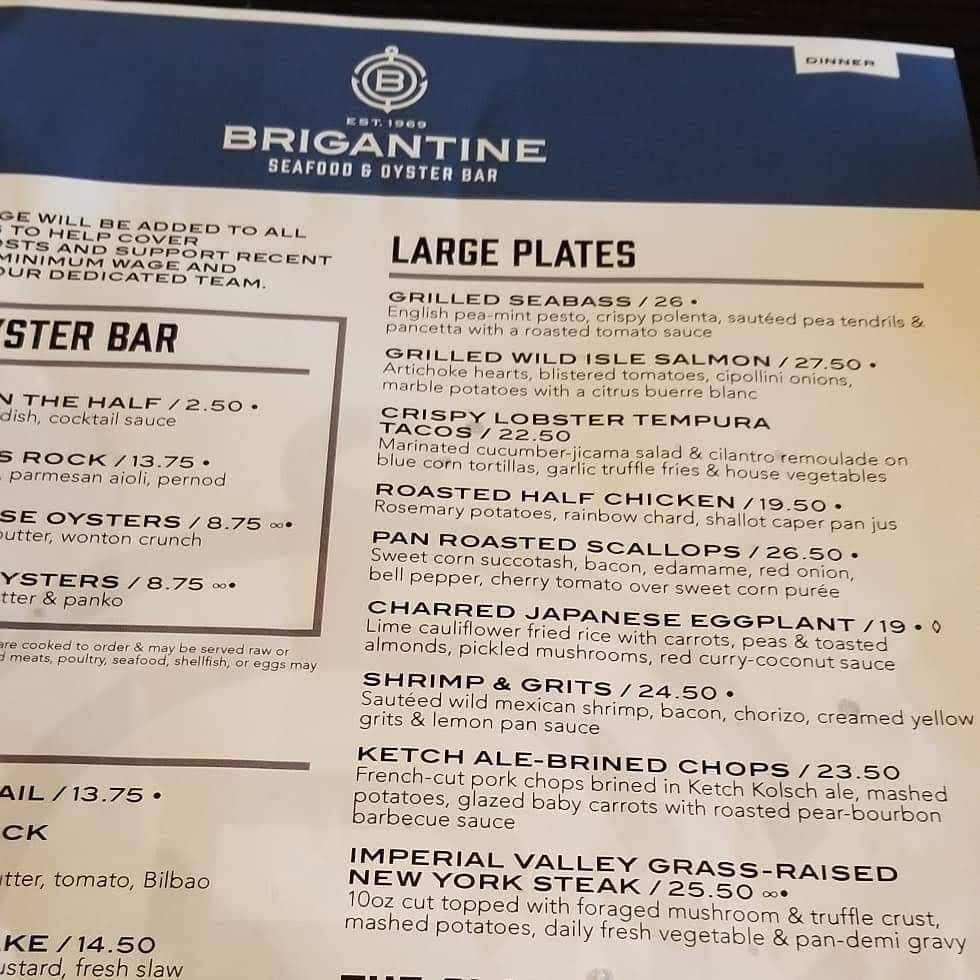 Menu at Brigantine Seafood & Oyster Bar, La Mesa, Fuerte Dr