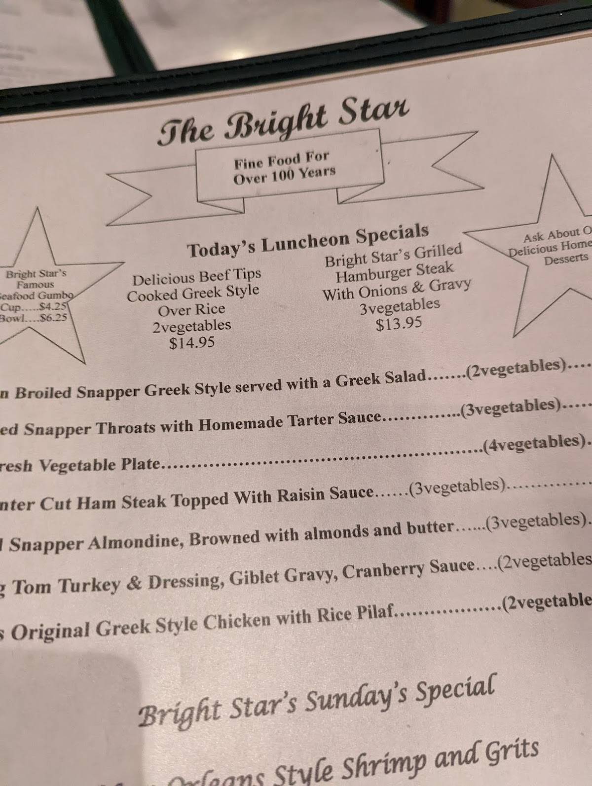 Menu at Bright Star Restaurant, Bessemer