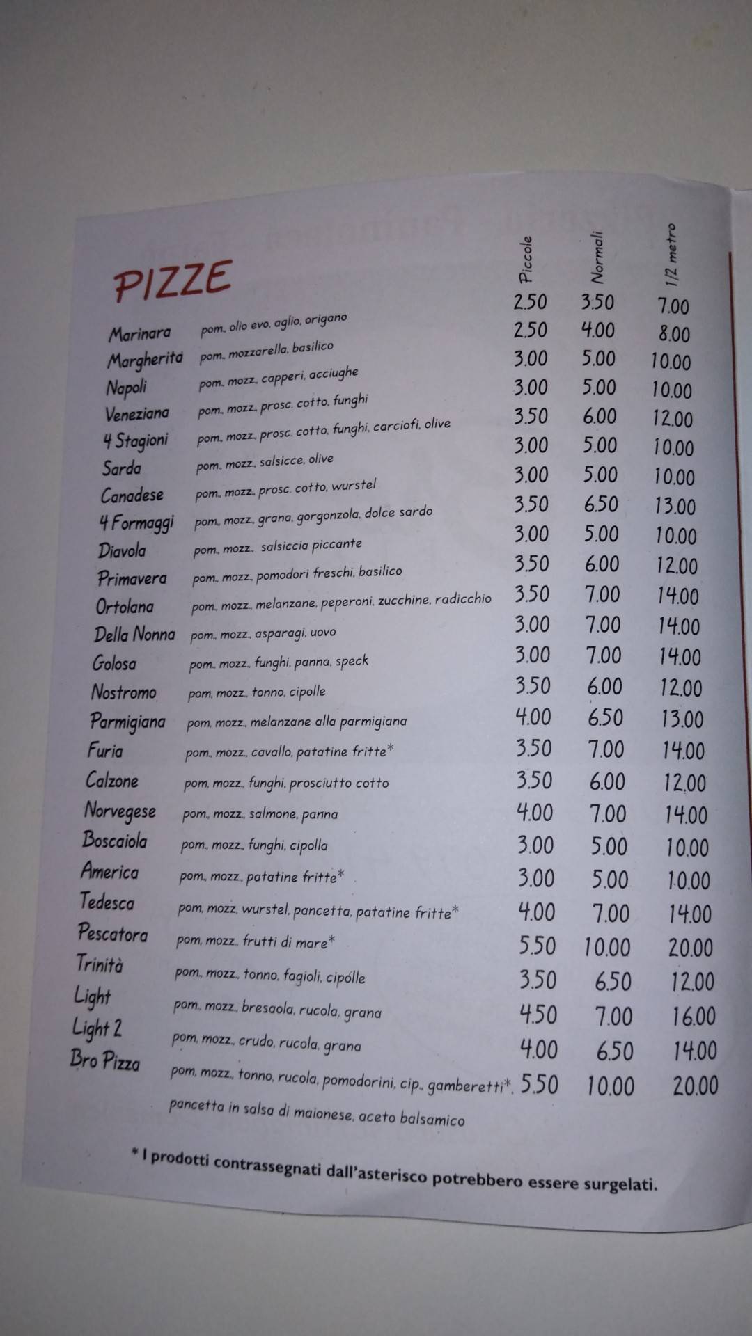 Speisekarte von Bro pizza, Li Punti