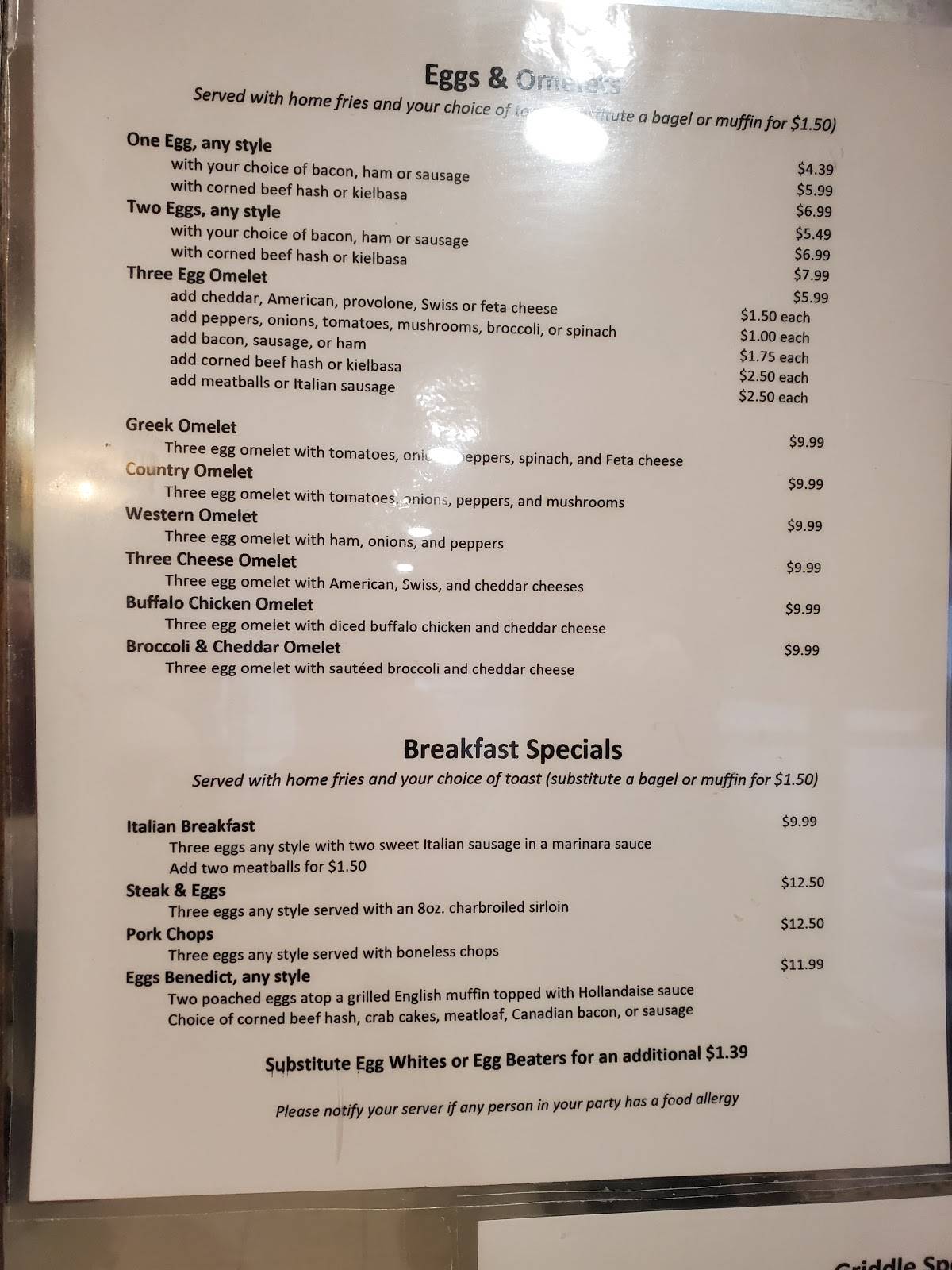 Menu at Brody's Diner restaurant, Shrewsbury