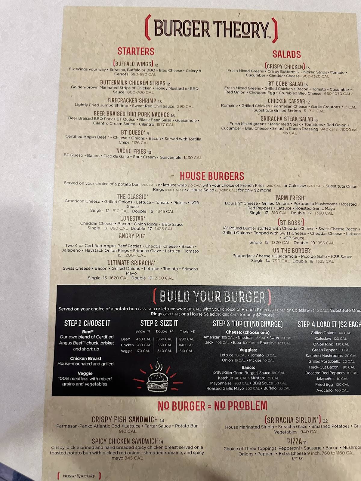 Menu at Burger Theory restaurant, Salina