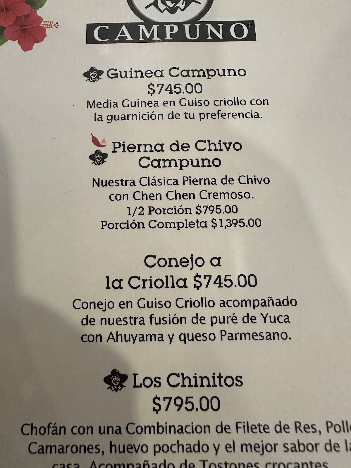 Carta del restaurante CAMPUNO, Santiago De Los Caballeros